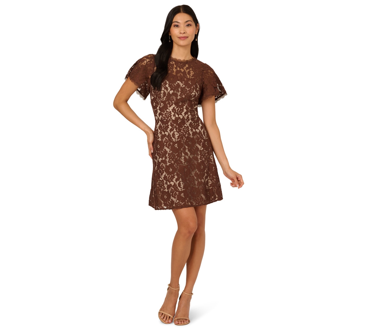 Click here for Adrianna Papell Womens Crewneck Lace Flounce Short... prices