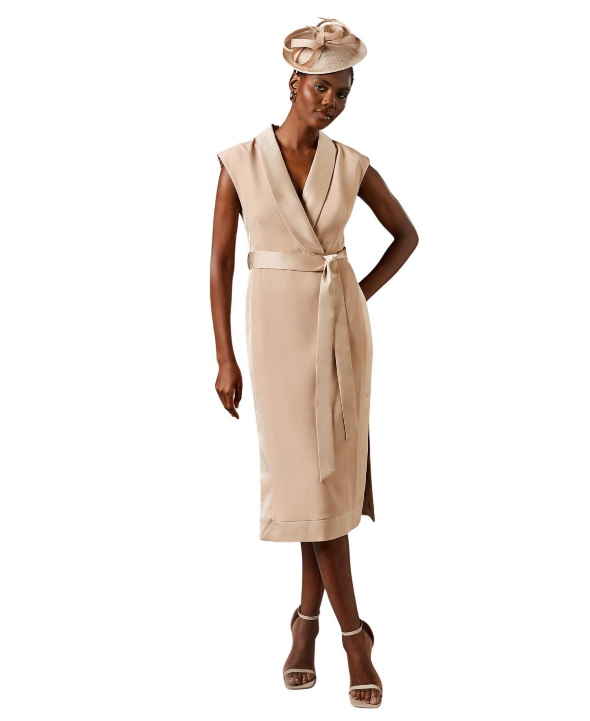 Click here for Coast Womens Tux Satin Midi Dress - Champagne prices