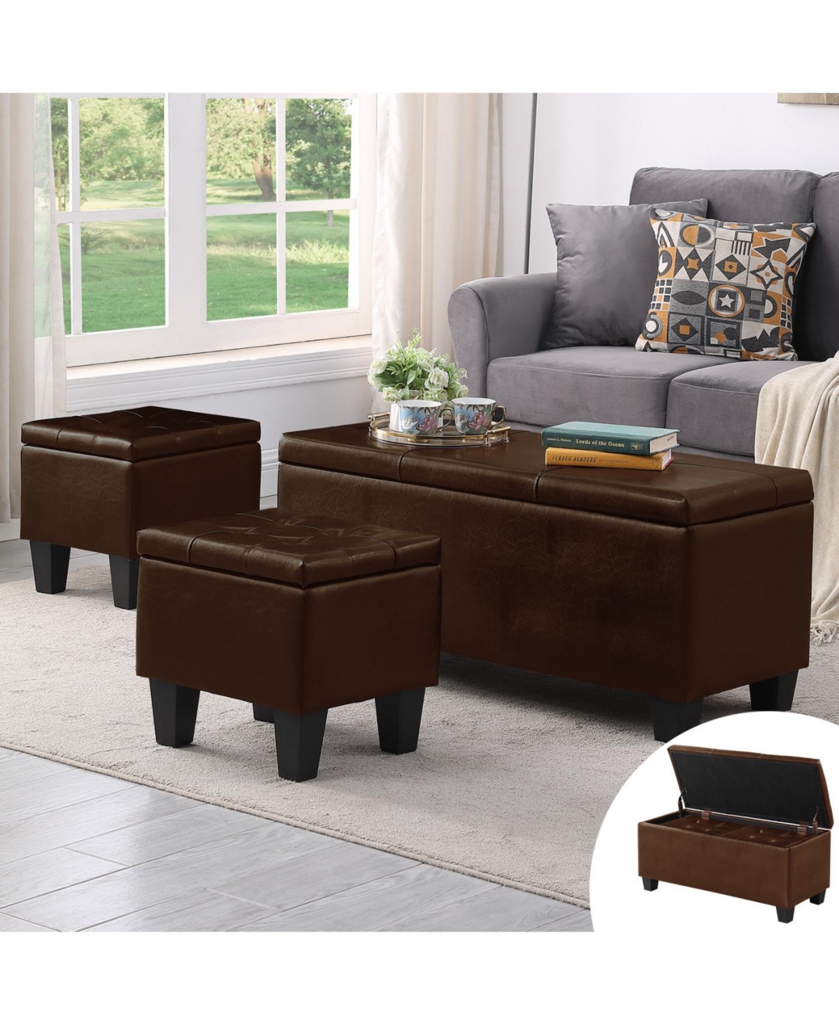 Click here for Streamdale Large Storage Ottoman Bench Set  3-in-1... prices