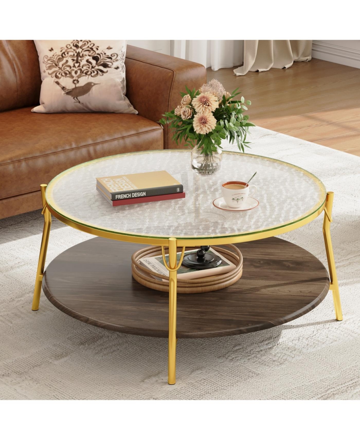Click here for Streamdale Modern Round Walnut Coffee Table with G... prices