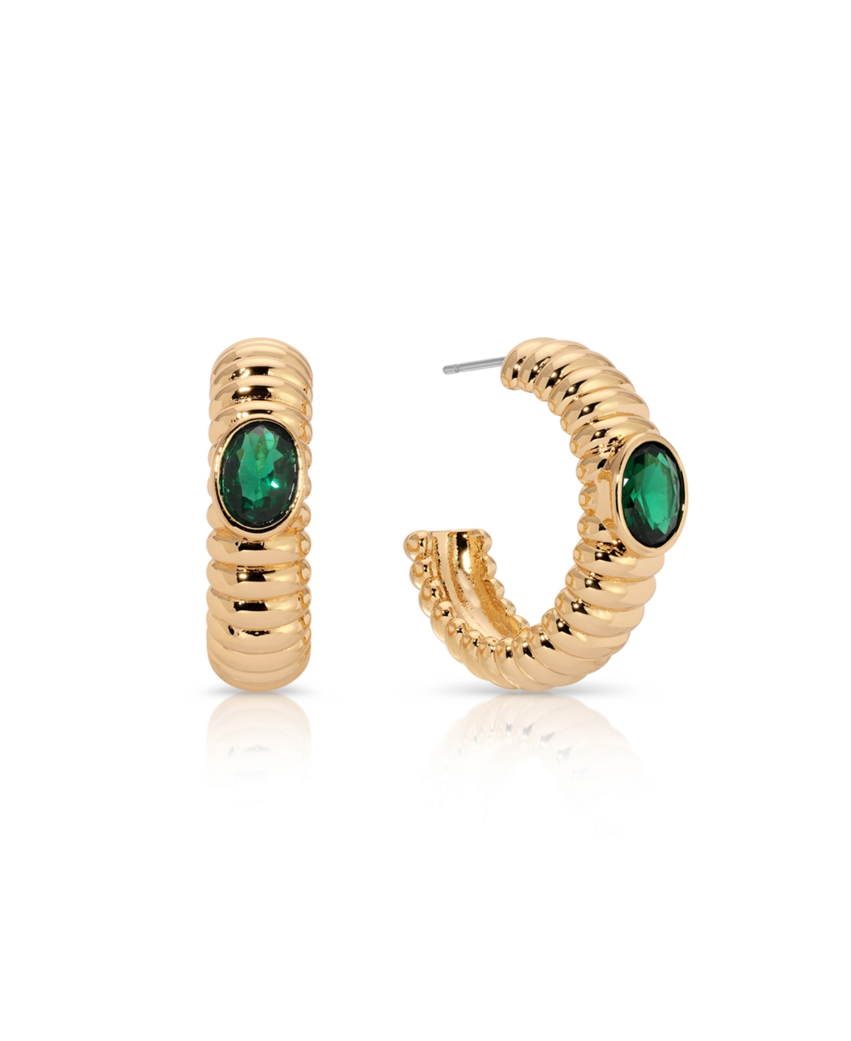 Click here for Ettika Ribbed Emerald Large Hoops - Emerald and Go... prices