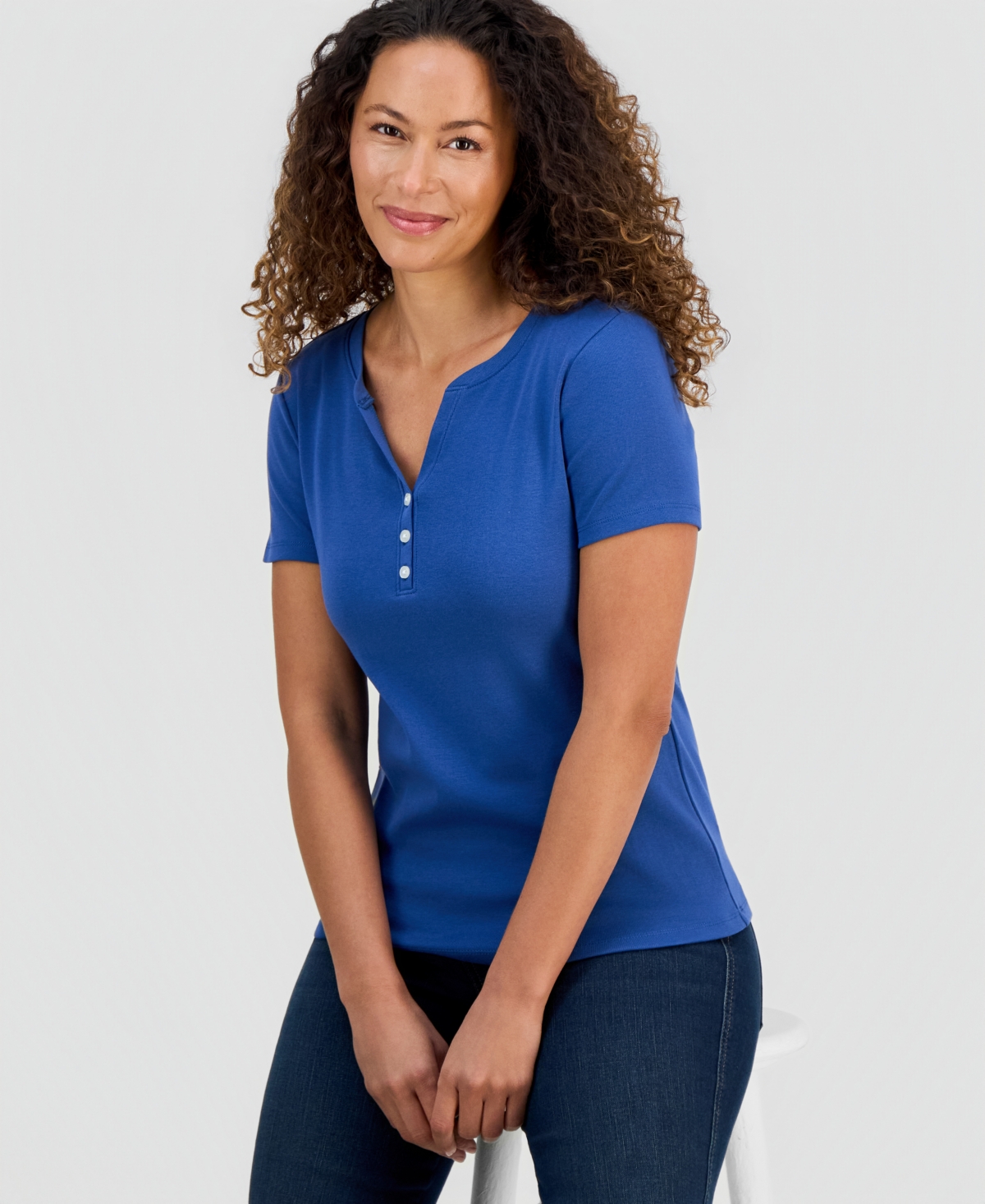 Click here for Style & Co Womens Short-Sleeve Cotton Henley Top... prices