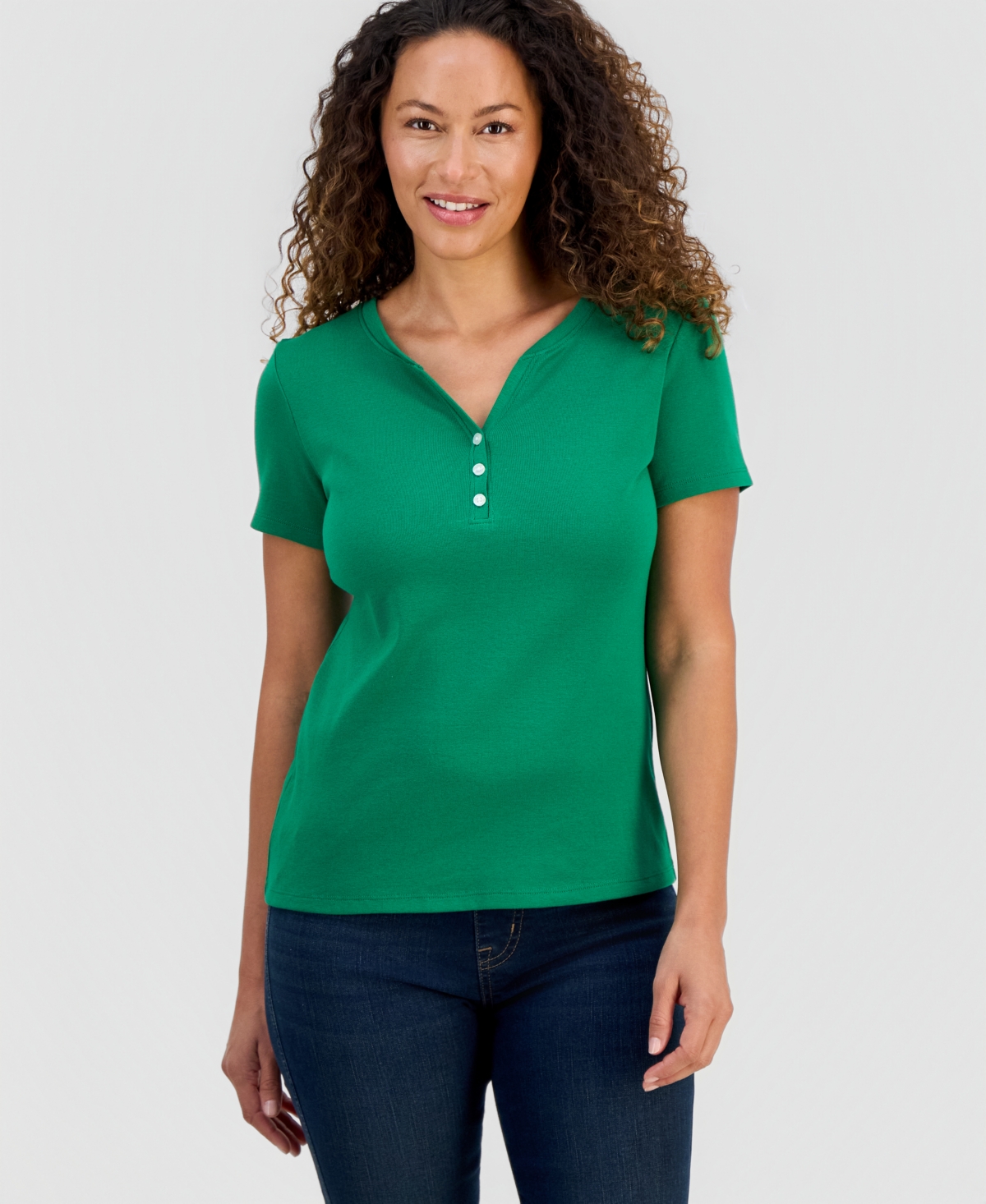 Click here for Style & Co Womens Short-Sleeve Cotton Henley Top... prices