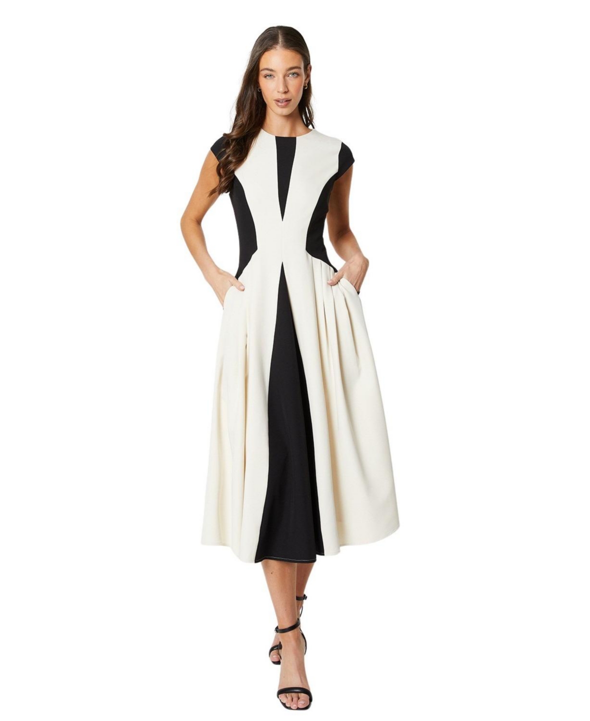 Click here for Coast Womens Crepe Color Block Midi Dress - Mono prices