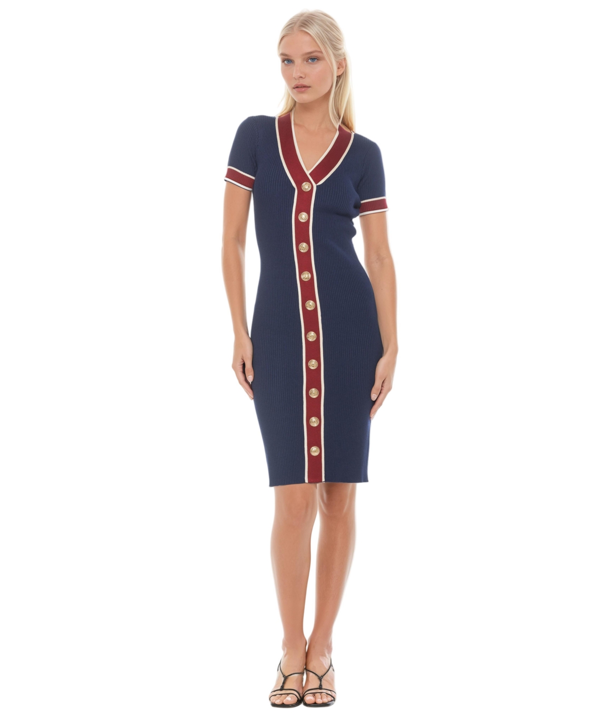 Click here for Alexia Admor Womens Otto V Neck Ribbed Knit Dress... prices