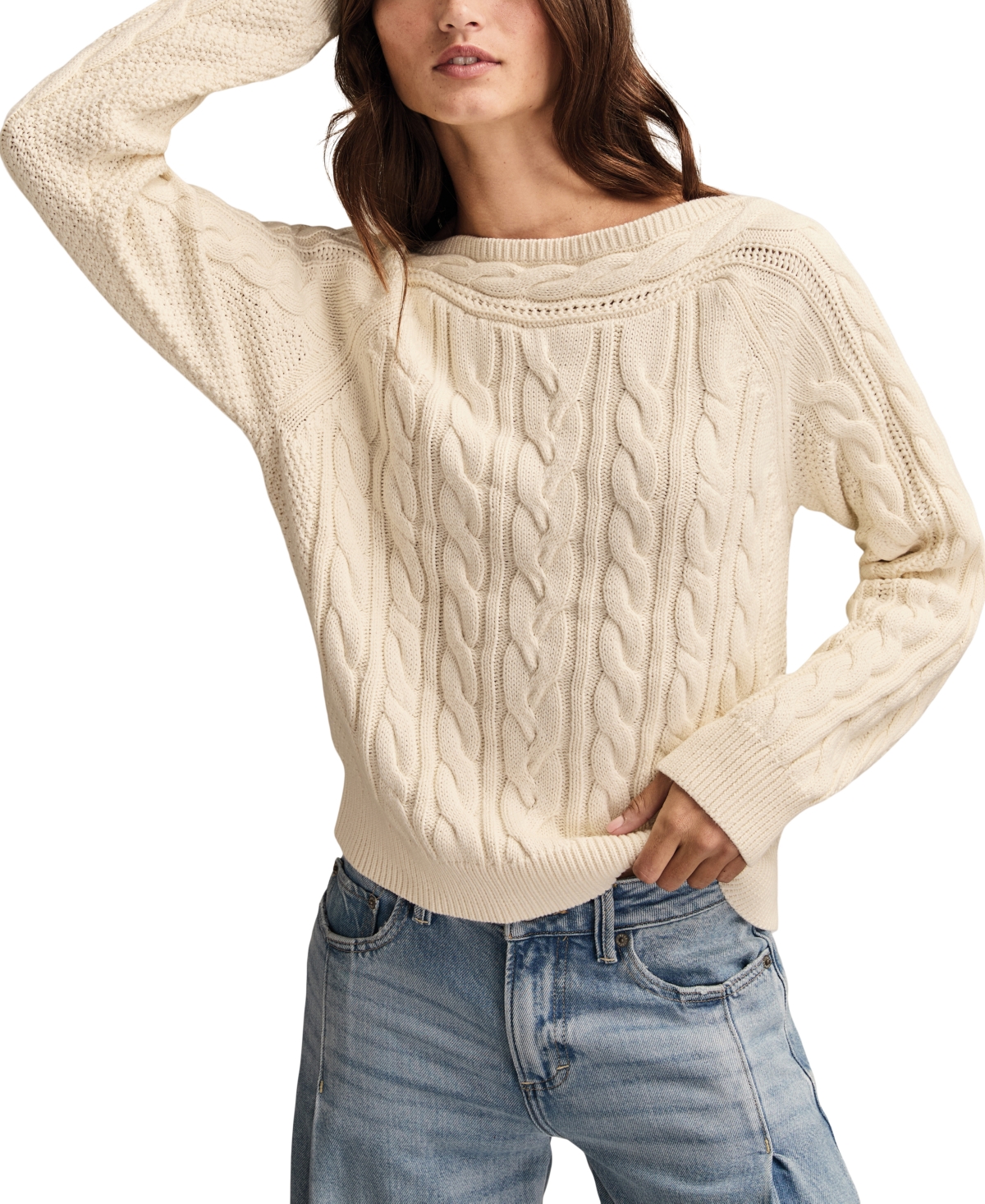 Click here for Lucky Brand Womens Boat Neck Cable Sweater - White... prices