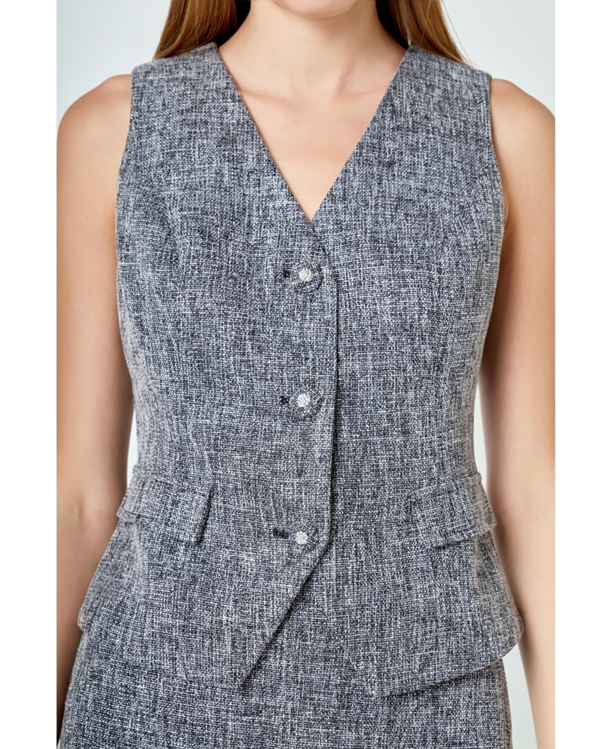 Click here for endless rose Womens Multi Tweed Buttoned Vest - Bl... prices
