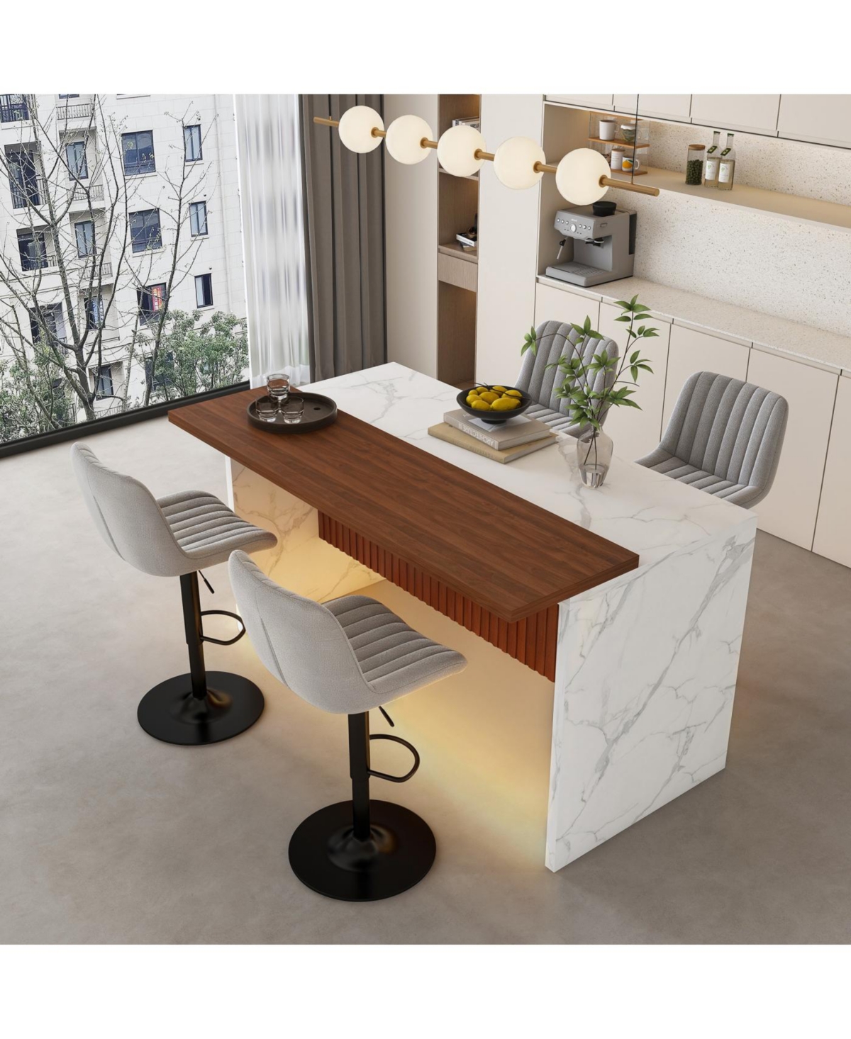 Click here for Streamdale Black Marble Kitchen Island with Led Li... prices