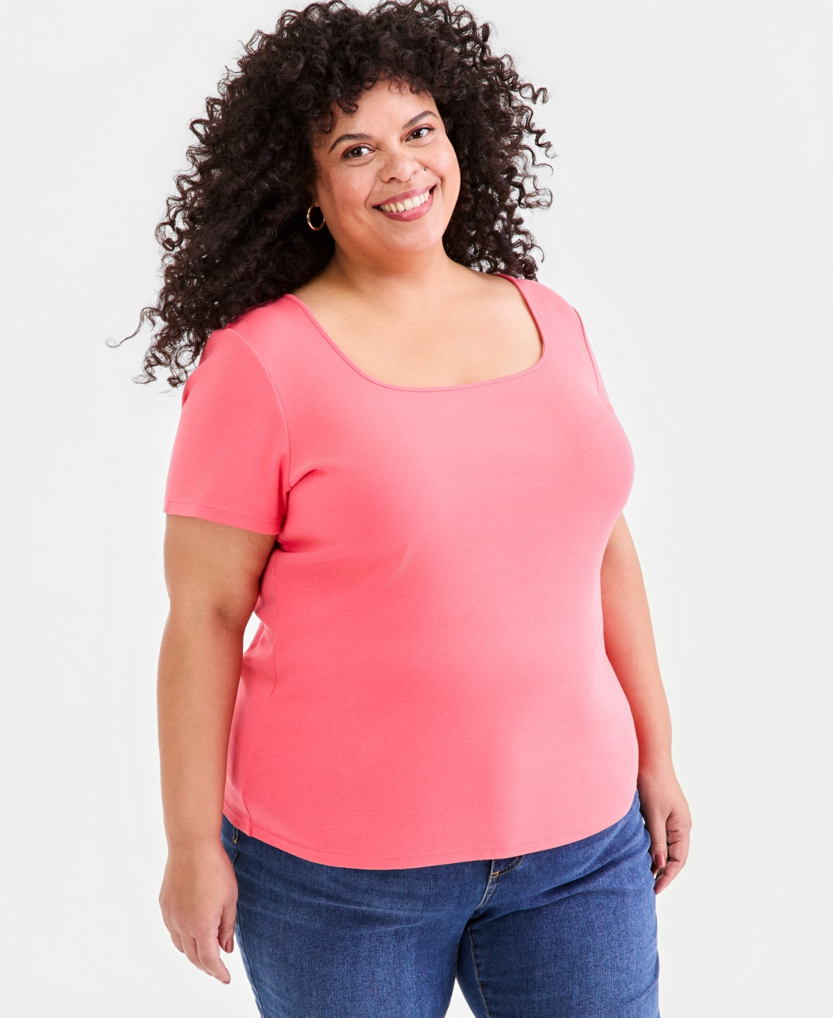 Click here for Style & Co Plus Size Short-Sleeve Square-Neck Tee... prices
