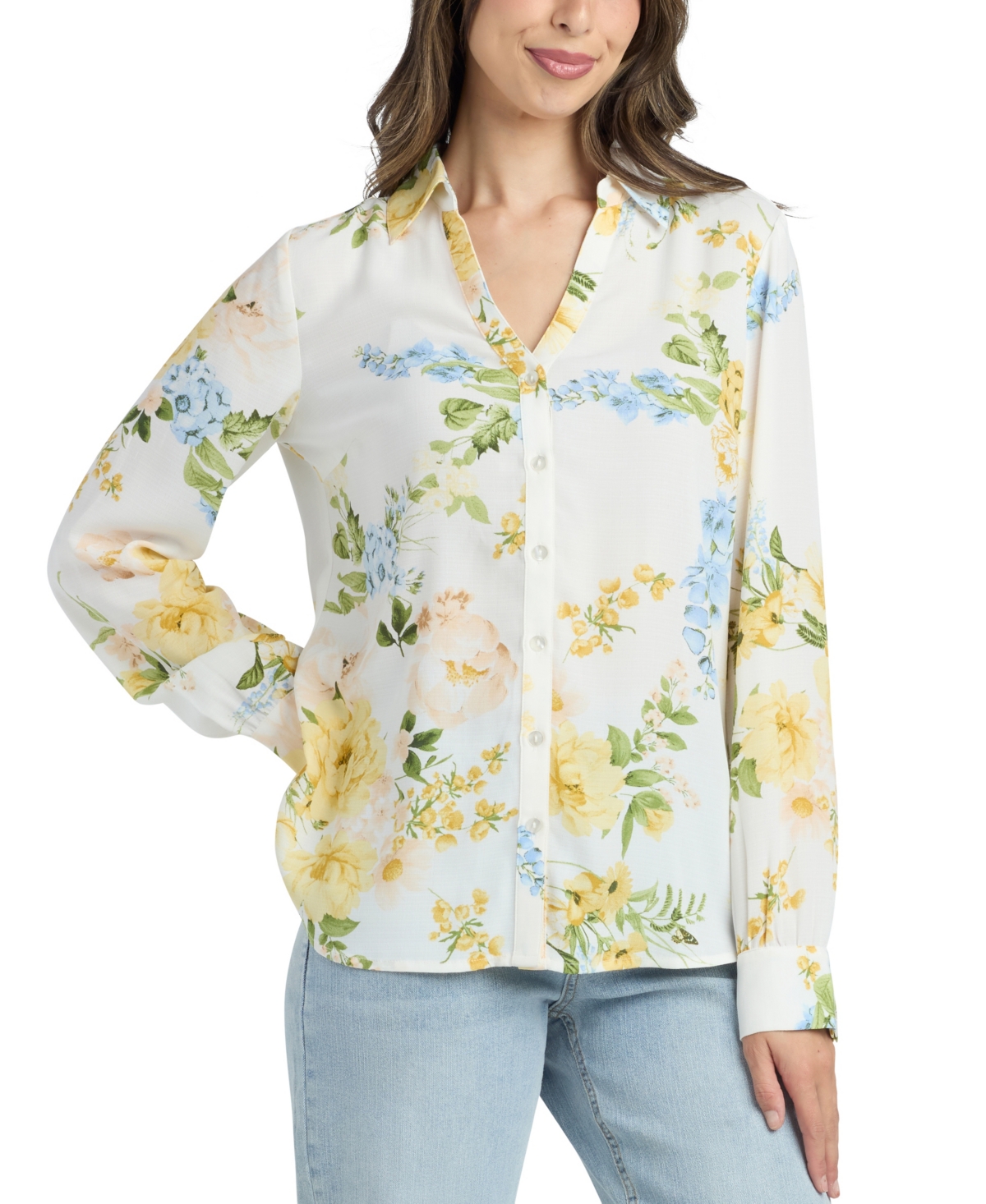 Click here for Bcx Womens Printed Button-Up Top - Pattern Blue prices