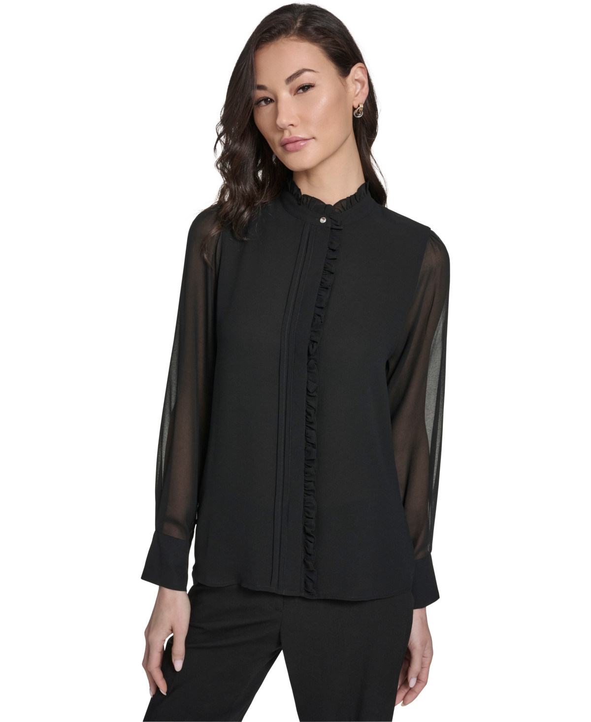 Click here for Calvin Klein Womens Ruffle-Front Blouse - Black prices