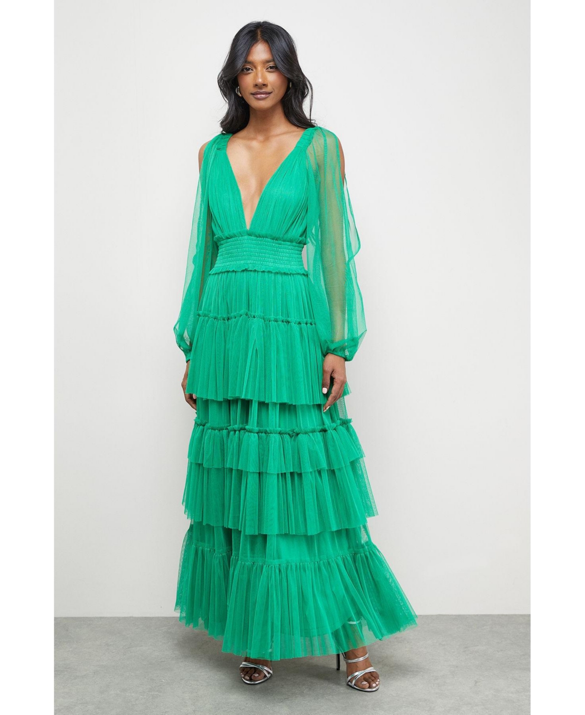 Click here for Warehouse Womens Cinched Waist Maxi Dress - Green prices