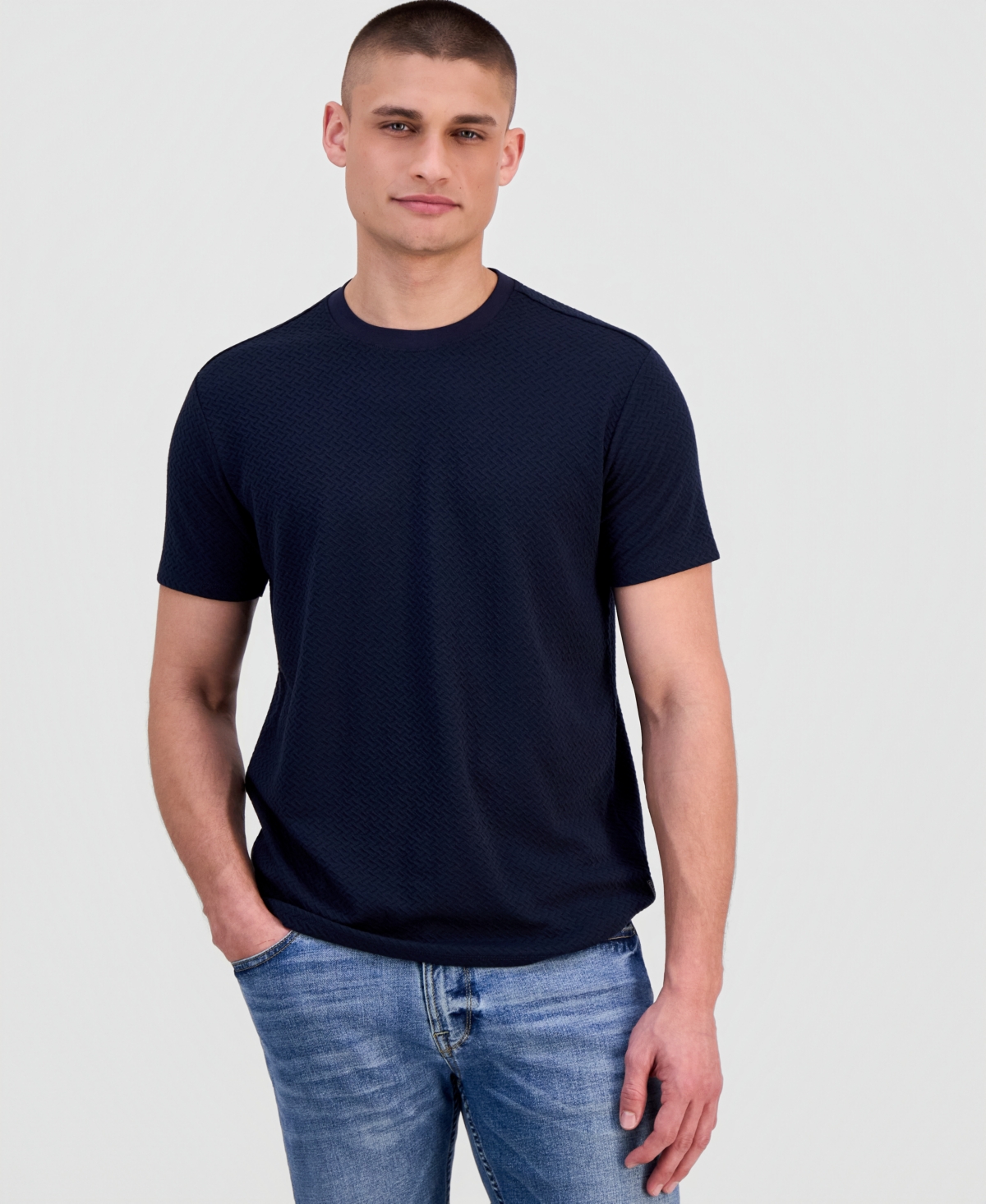 Click here for Guess Mens Blake Textured Crew Short-Sleeve Knit T... prices