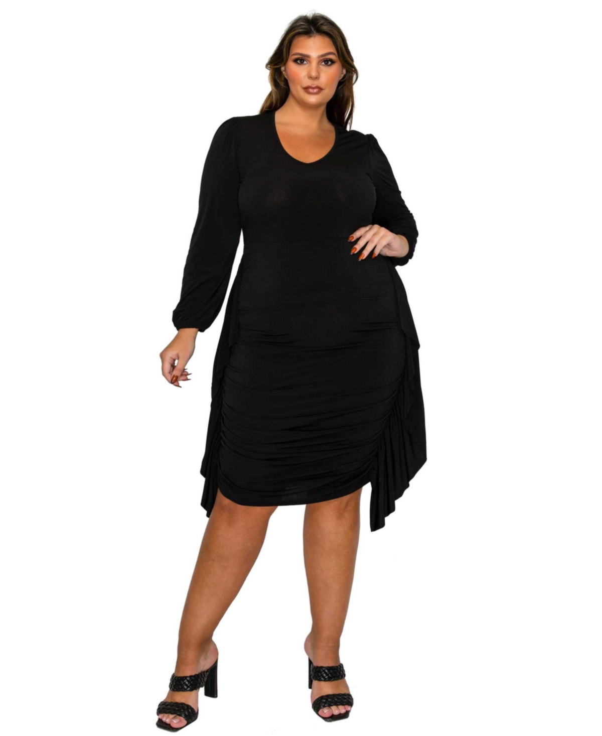 Click here for L I V D Plus Size Nova Shirred Bodycon Dress - Bla... prices