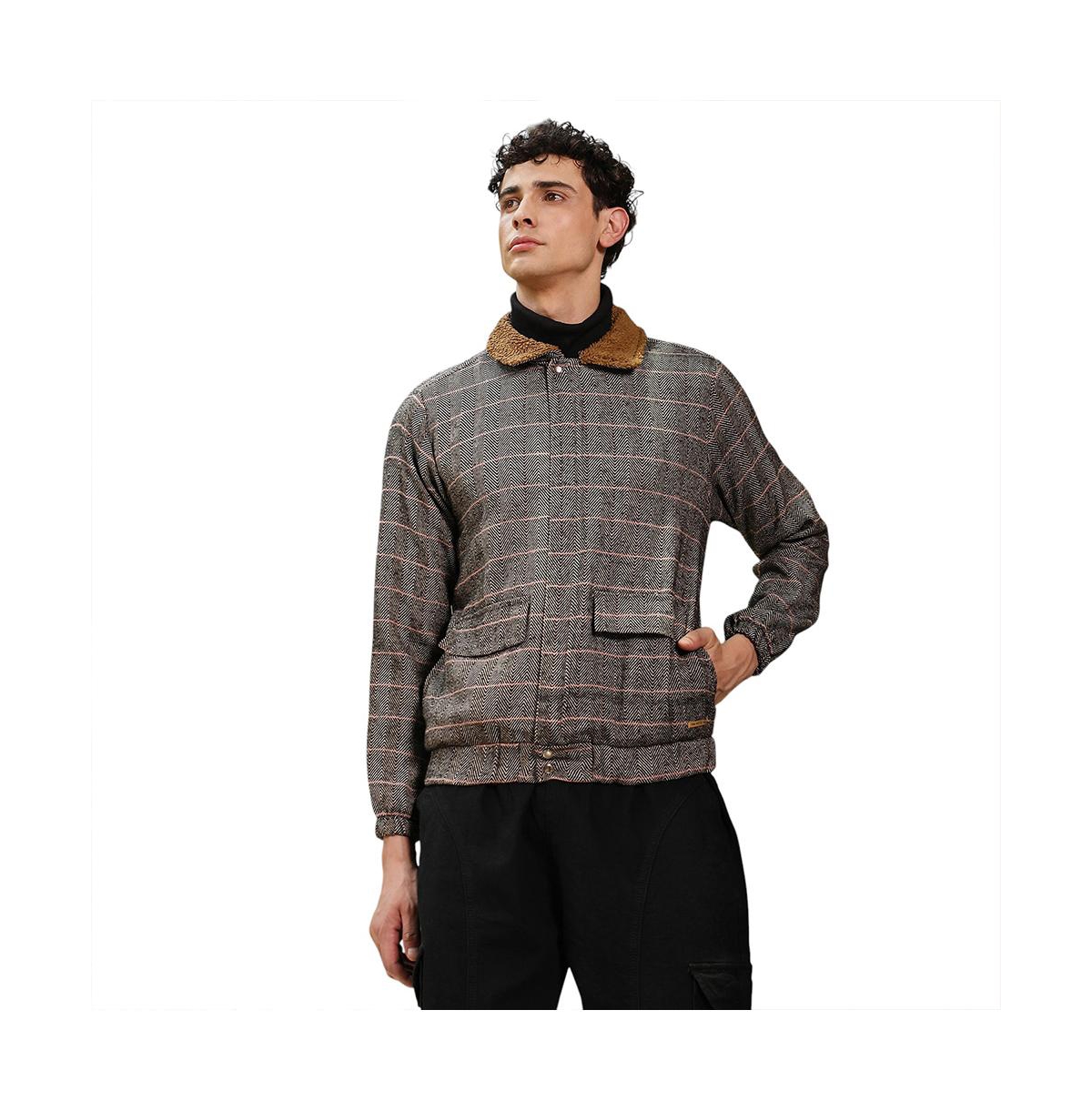 Click here for Campus Sutra Mens Midnight Black & Cream White Che... prices