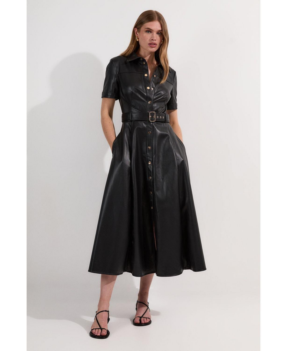 Click here for Karen Millen Womens Faux Leather Belted Midi Shirt... prices