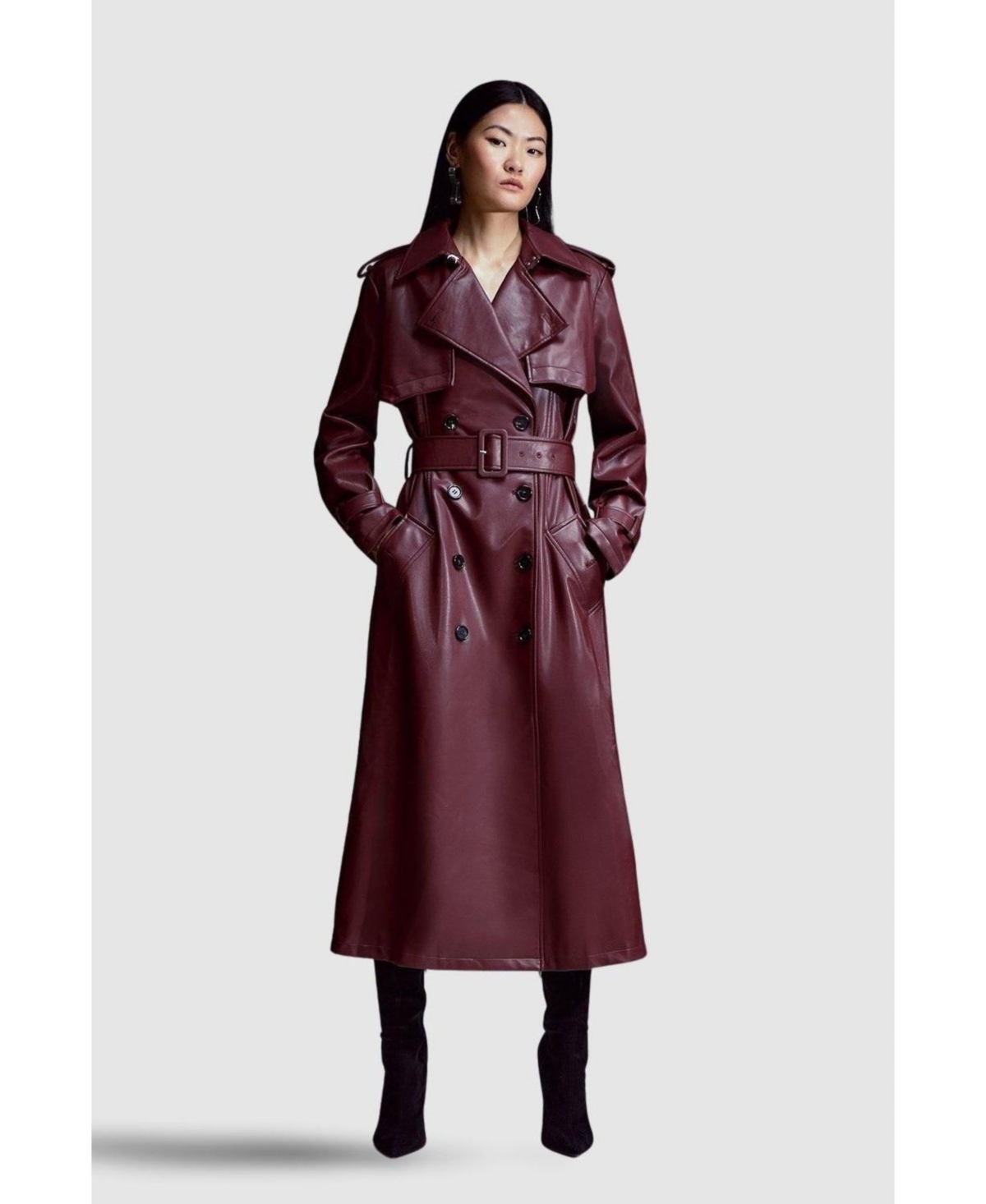 Click here for Karen Millen Womens Tailored Faux Leather Belted T... prices