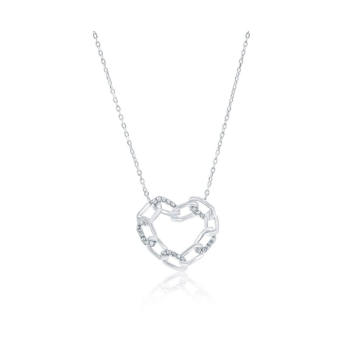 Click here for Simona Sterling Silver  Cz Chain Design Heart Neck... prices