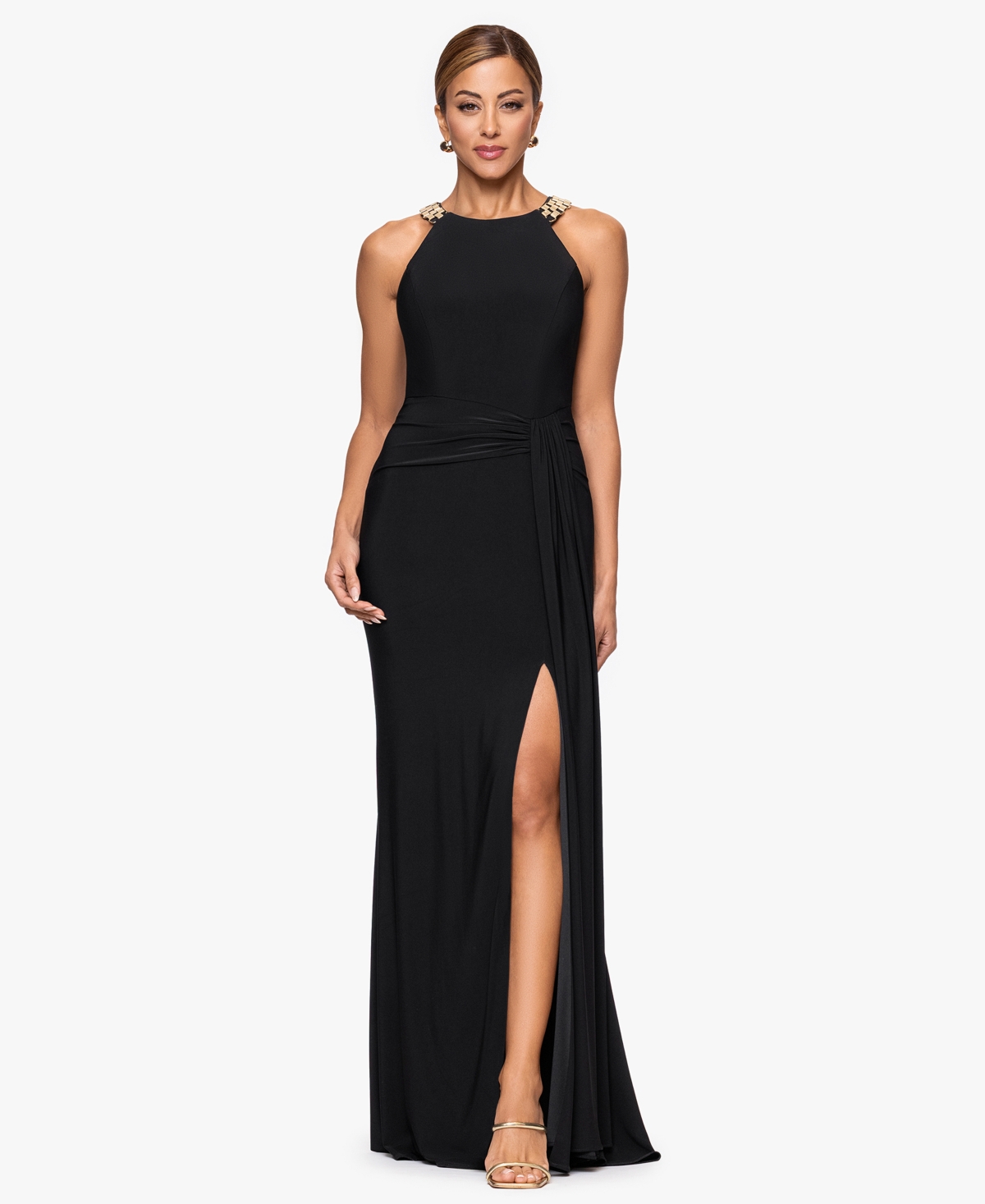 Click here for Xscape Petite Sleeveless Halter Neck Dress - Black... prices