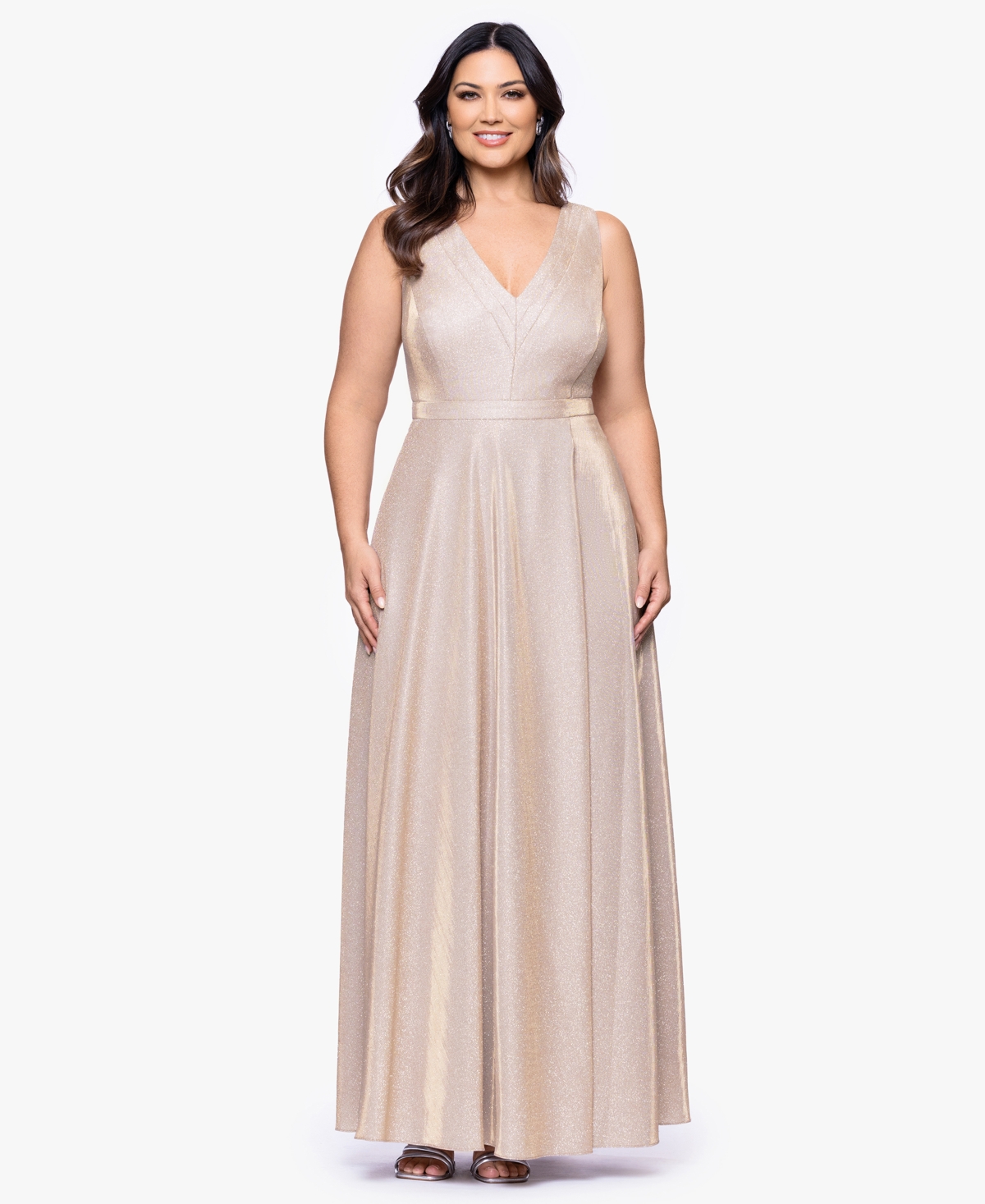 Click here for Xscape Plus Size V-Neck Glitter Ball Gown - Blush... prices