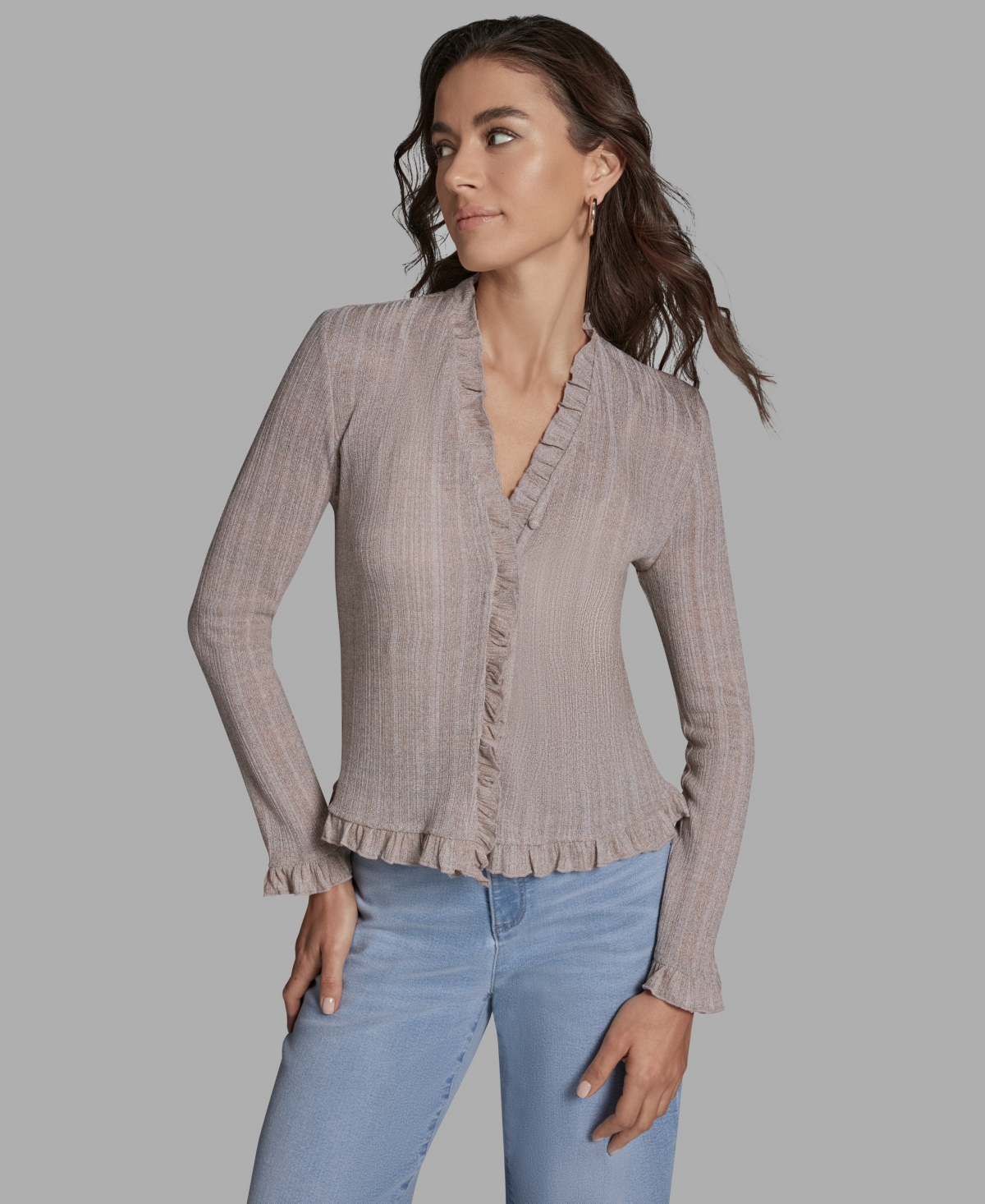 Click here for Bcbg Womens V-Neck Ruffle Hem Cardigan Sweater - B... prices