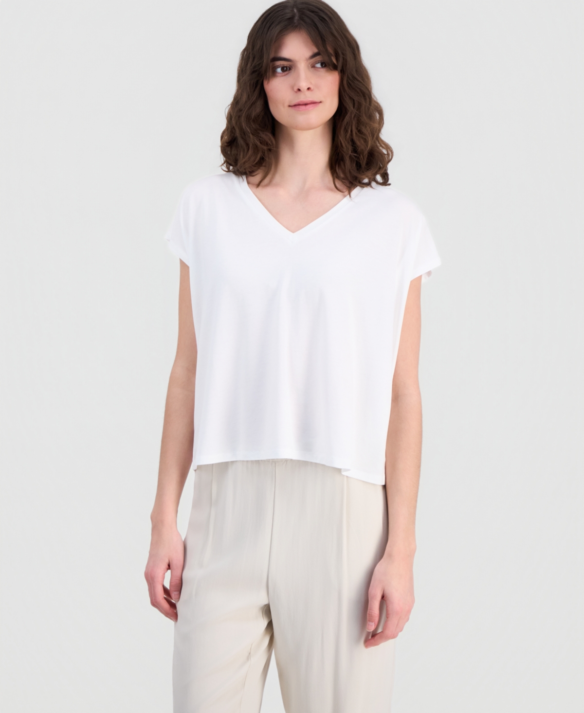 Click here for Eileen Fisher Womens Fine Jersey V-Neck Square Top... prices