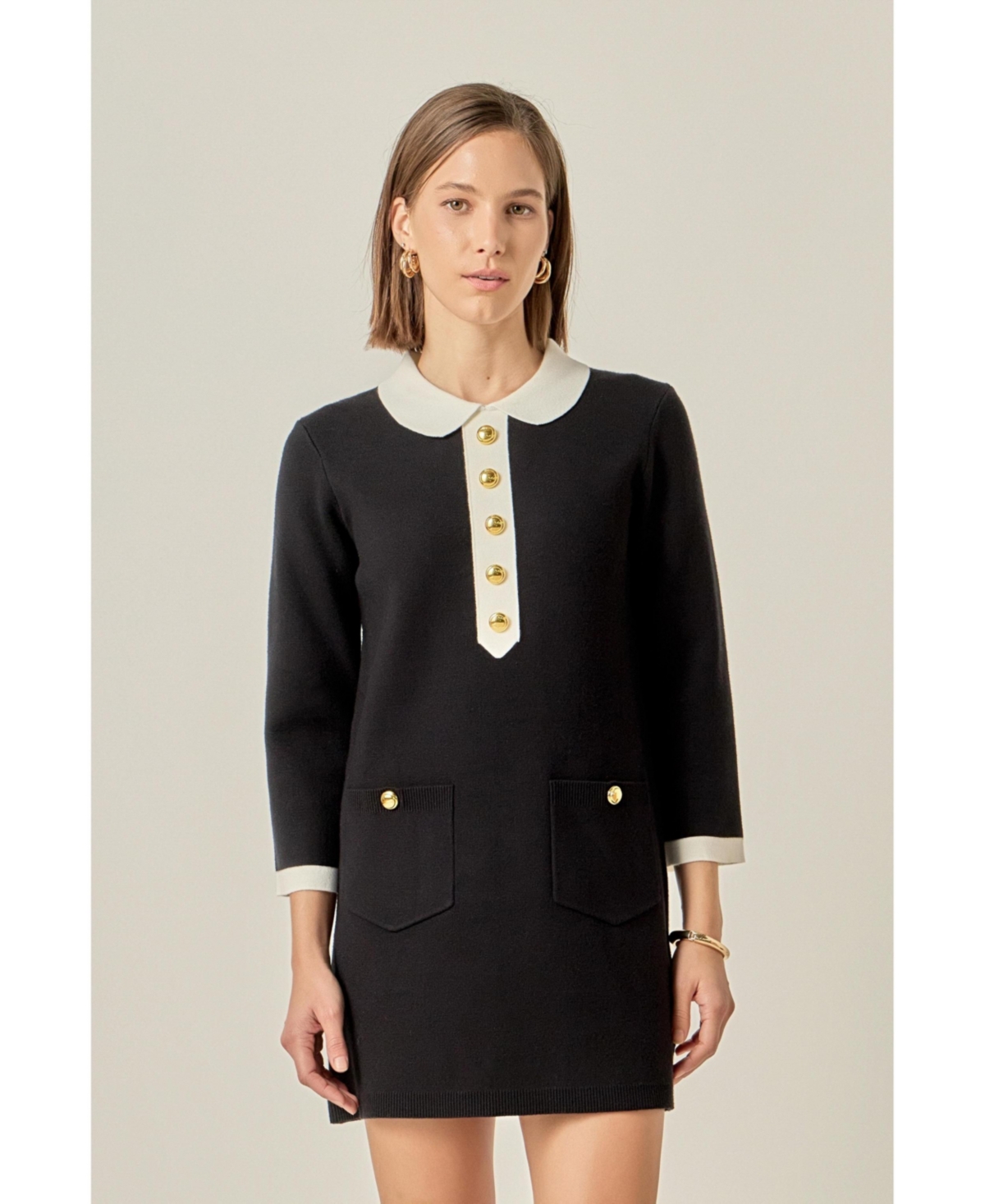 Click here for English Factory Womens Collar-Detail Combo Knit Mi... prices