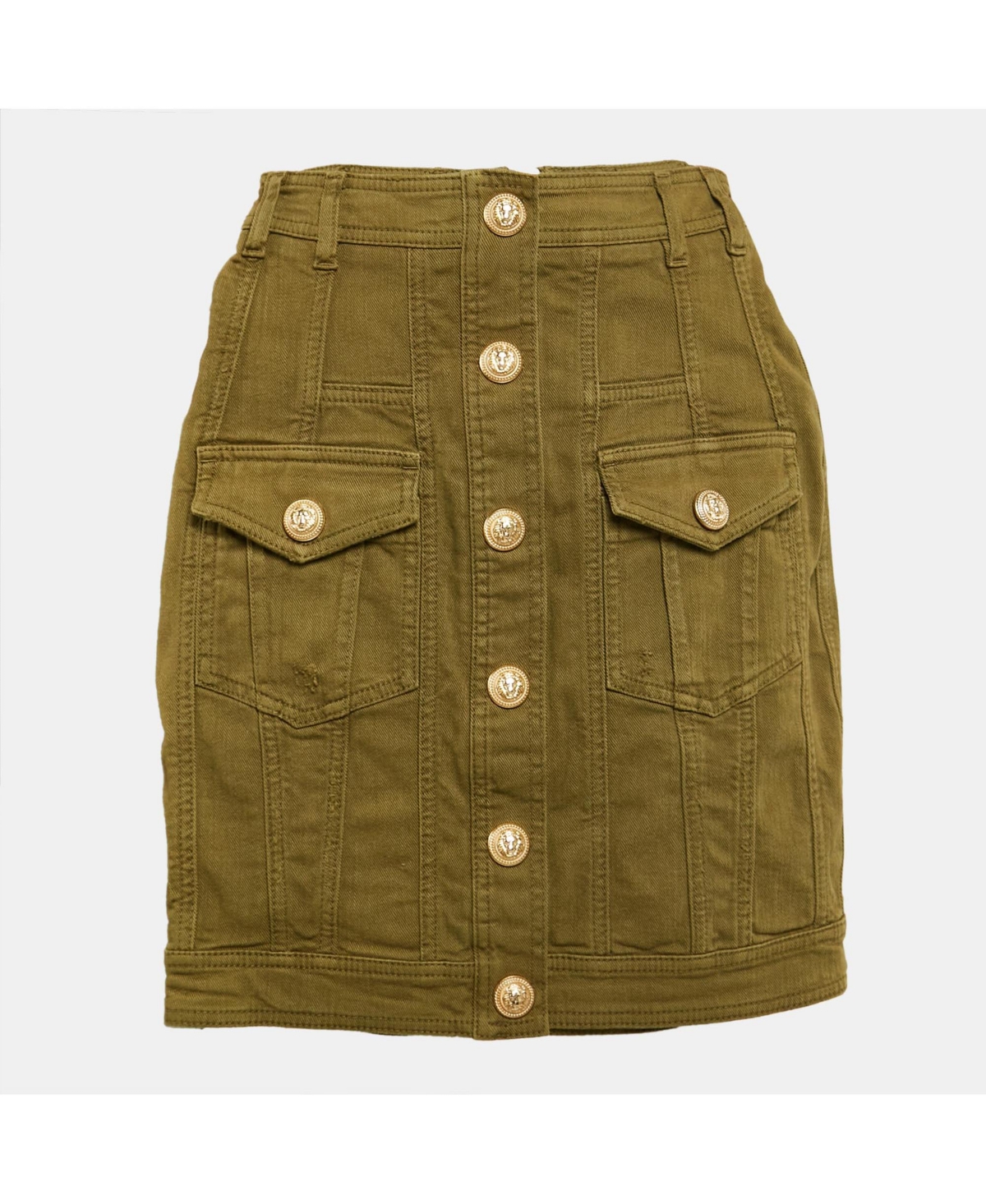 Click here for Pre-Owned Balmain Womens Olive Green Distressed De... prices