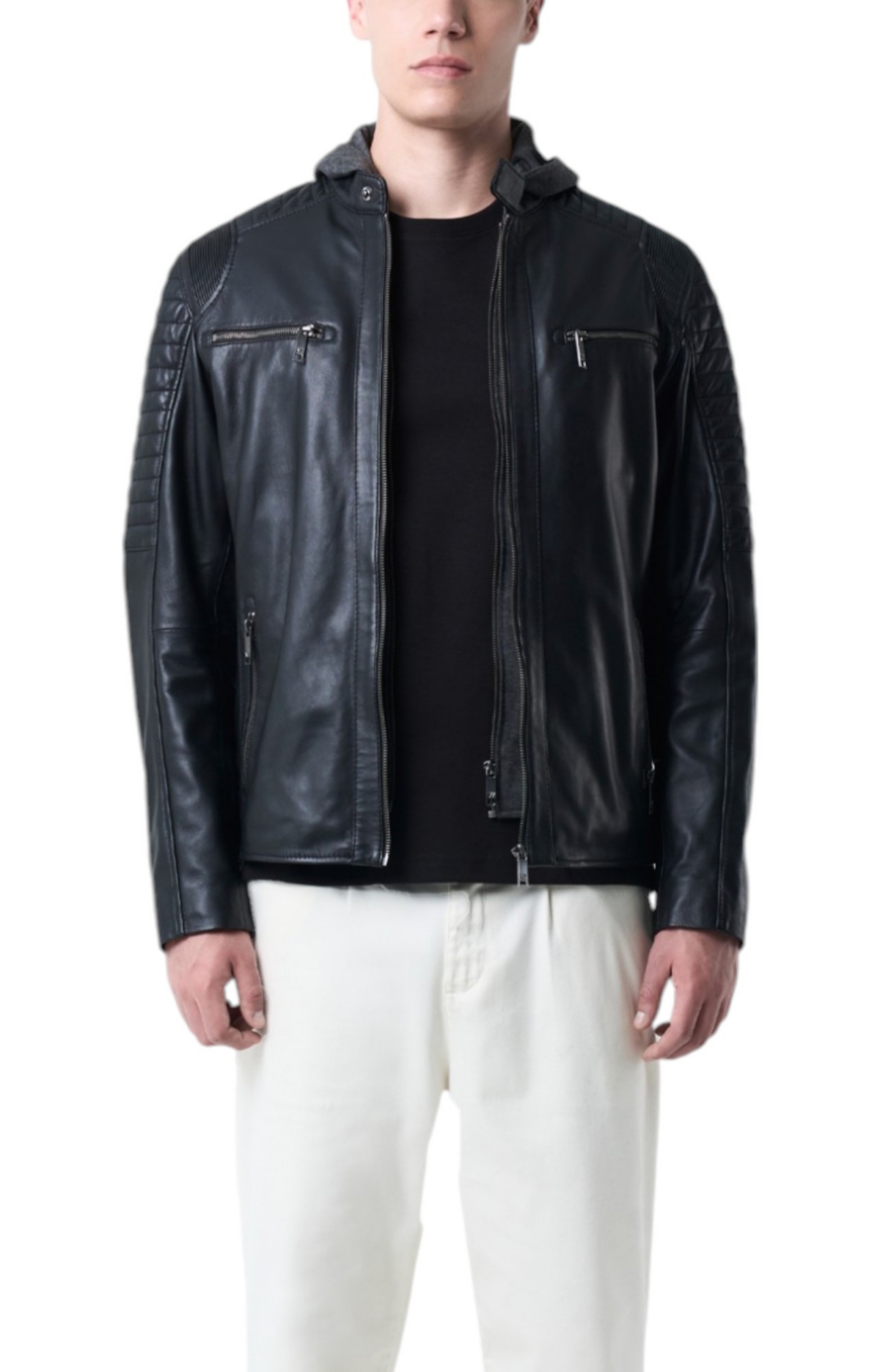 Click here for Velez Mens Belmont Leather Jacket with Hood and Ch... prices