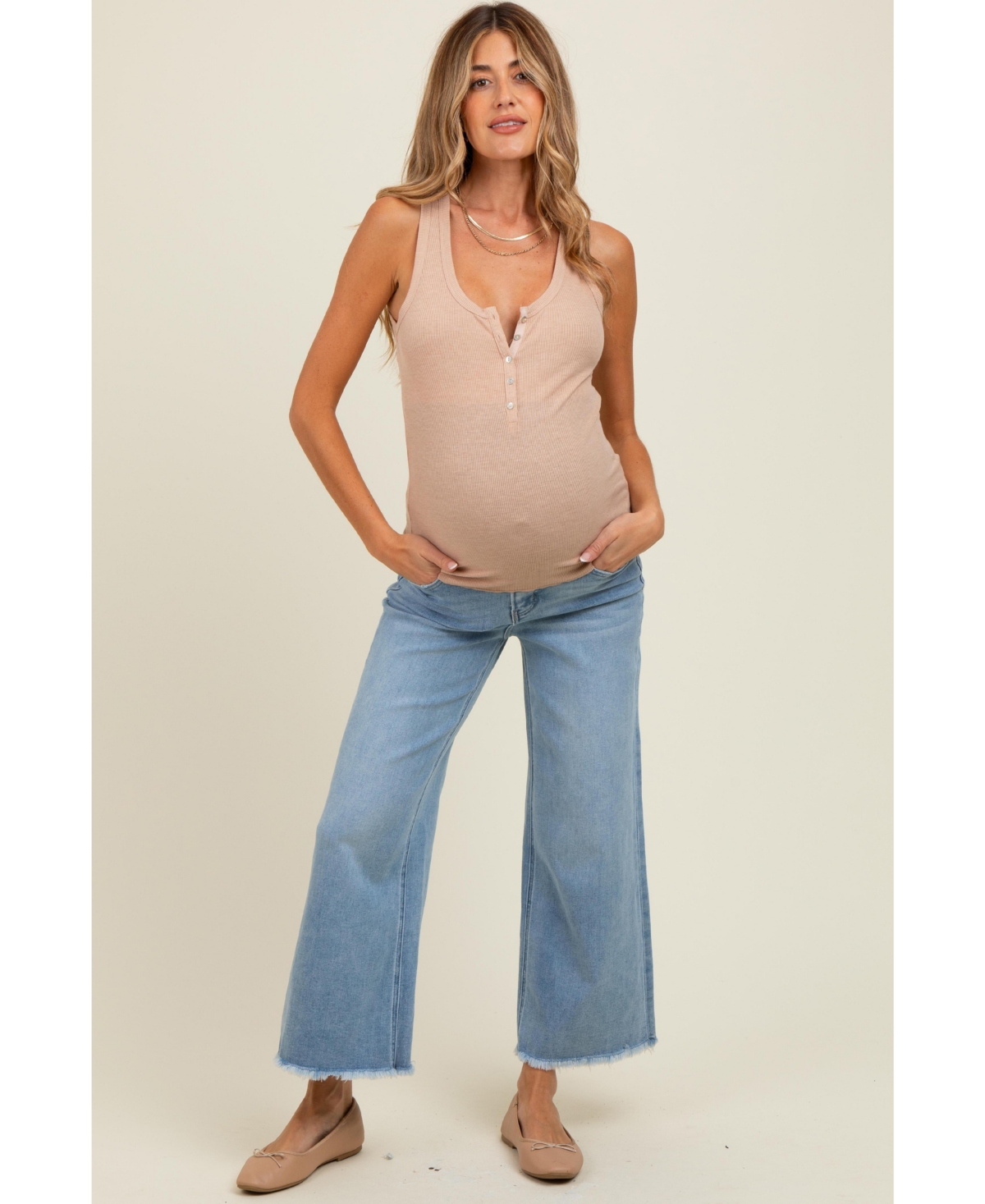 Click here for Pinkblush Maternity Blue Fringe Hem Ankle Wide Leg... prices