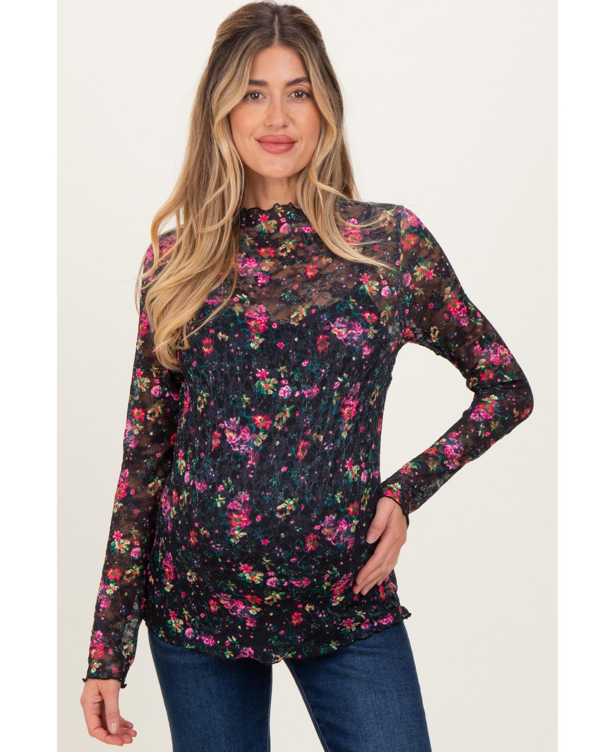 Click here for Pinkblush Maternity Black Floral Lace Long Sleeve... prices