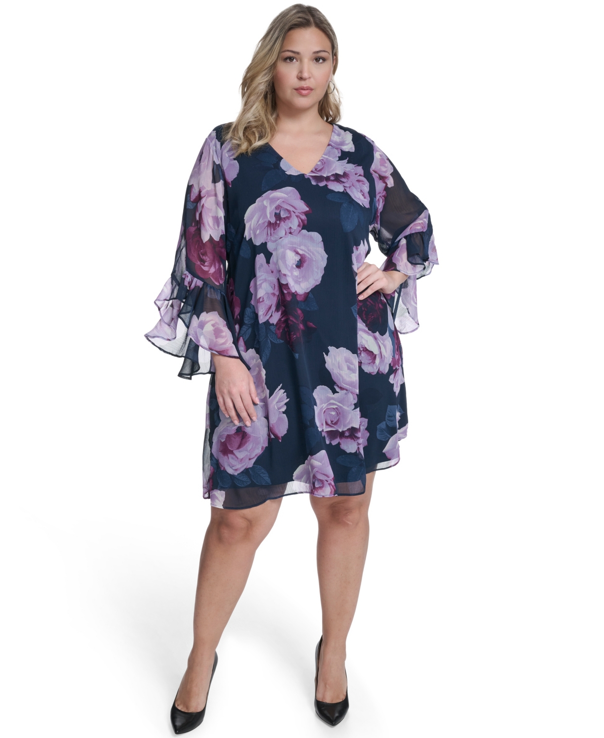 Click here for Calvin Klein Plus Size Printed V-Neck Dress - Indi... prices
