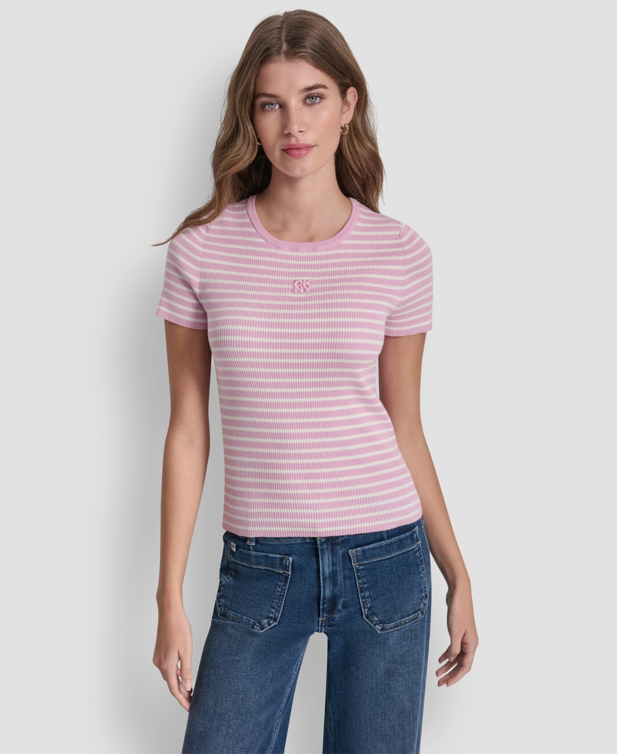 Click here for Dkny Jeans Womens Crewneck Striped Top - PINK LAVE... prices