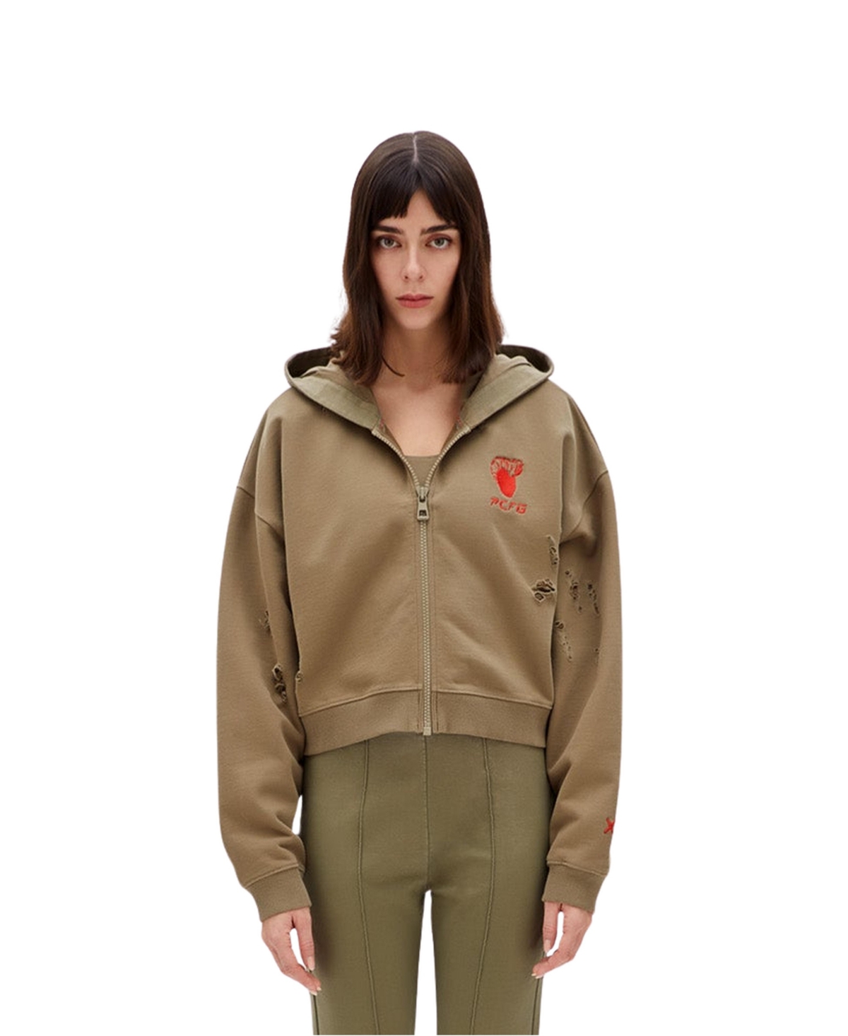 Click here for Pcfg Womens Cotton Destroyed Zip-Up Hoodie - Cover... prices