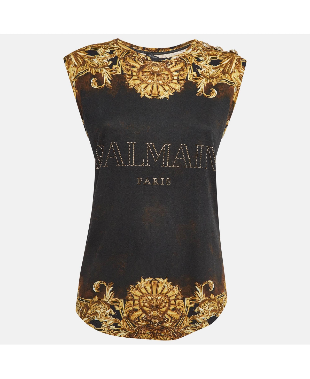 Click here for Pre-Owned Balmain Womens Black/yellow Printed Jers... prices