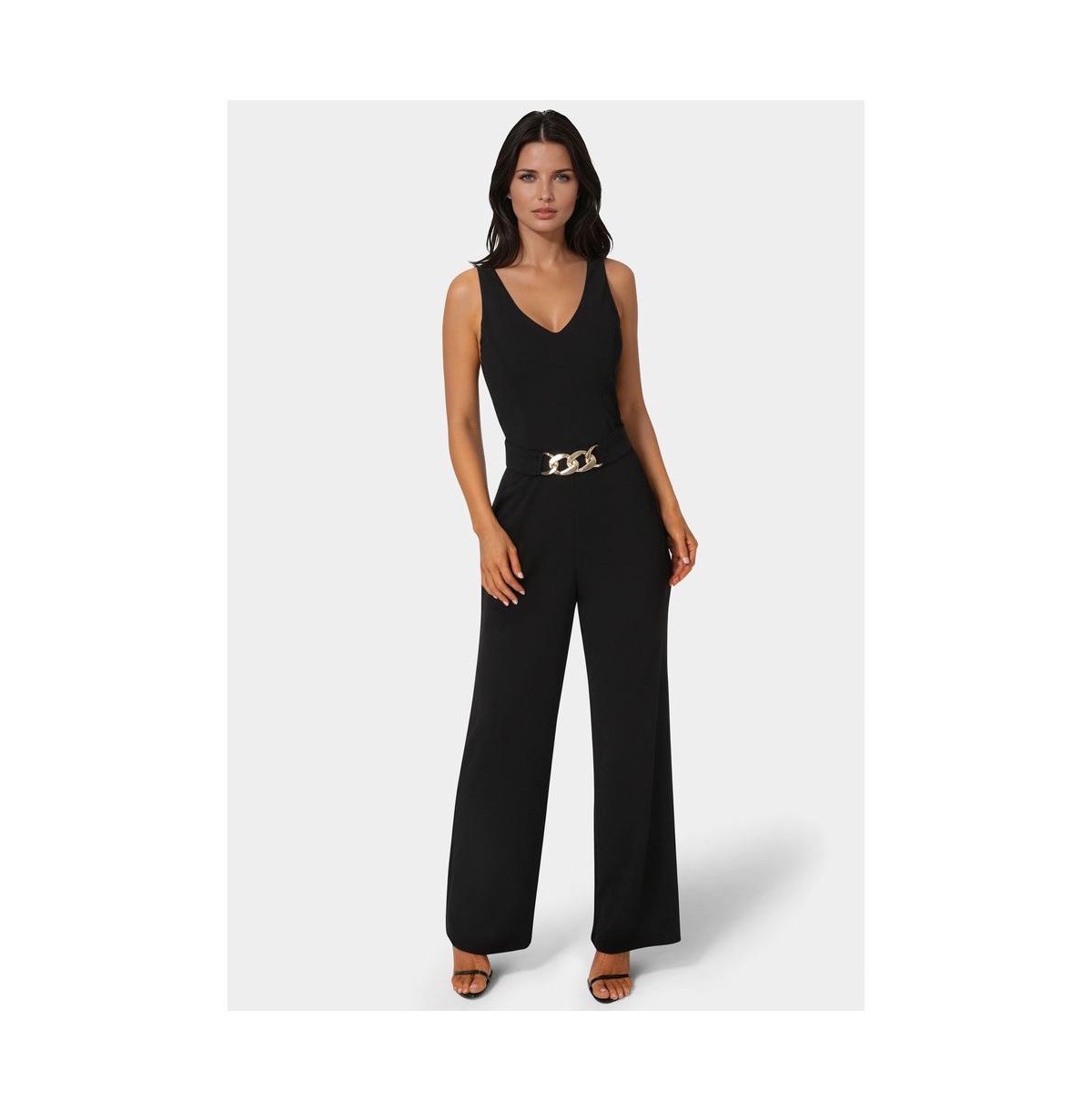 Click here for Bebe Womens Scuba Crepe V-Neck Jumpsuit with Belt... prices
