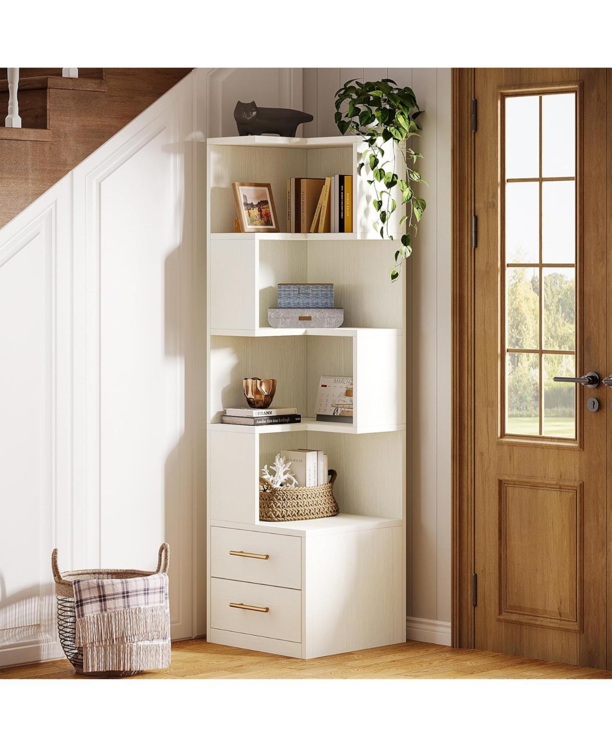 Click here for Tribesigns 5-Tier Corner Bookshelf with 2 Drawers... prices