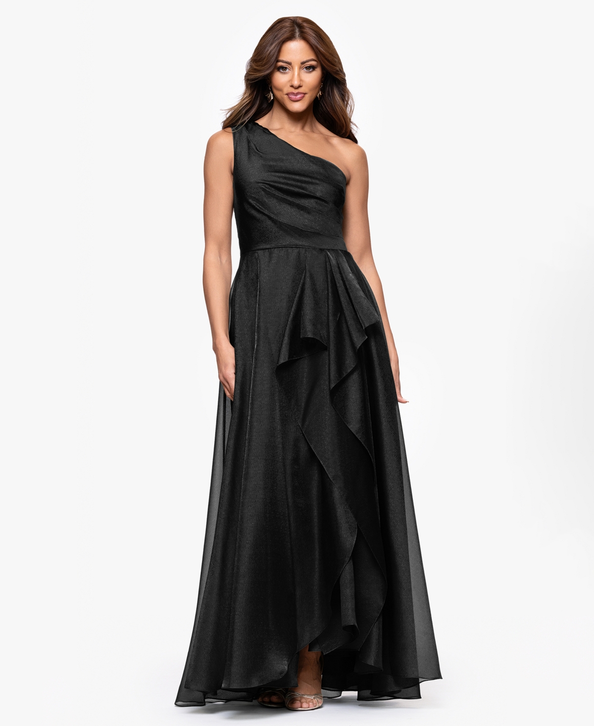 Click here for Xscape Petite One Shoulder A-Line Long Dress - Bla... prices