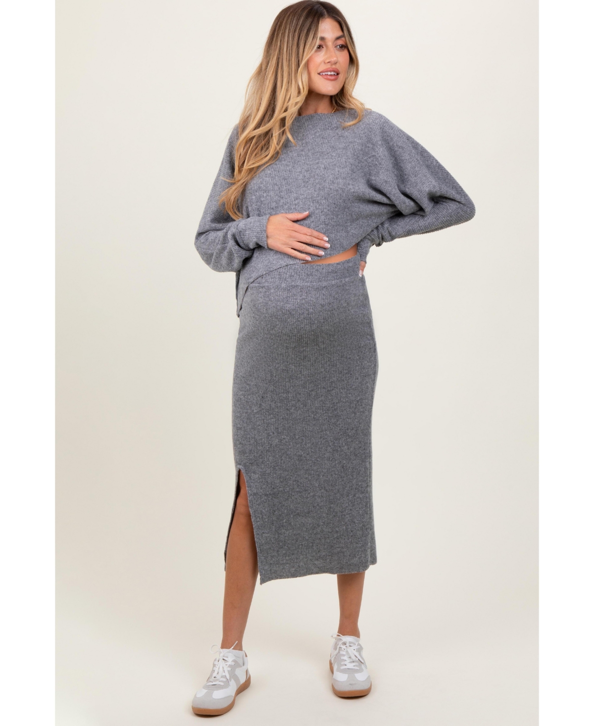 Click here for Pinkblush Maternity Charcoal Ribbed Knit Asymmetri... prices