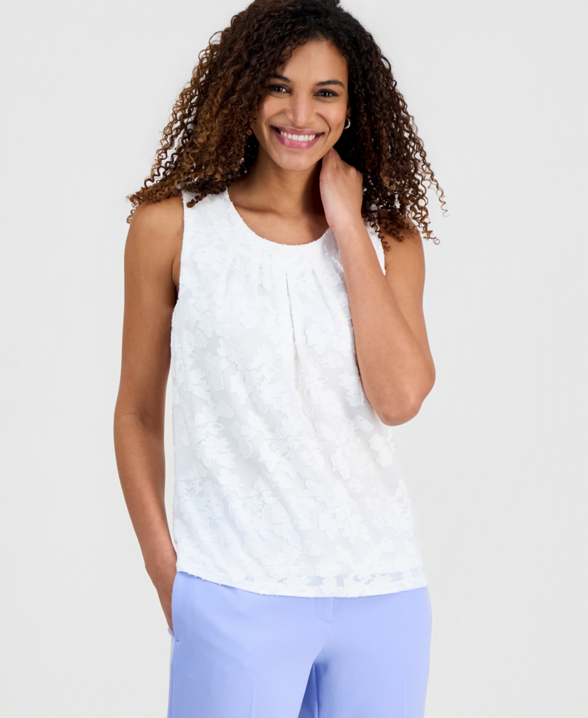 Click here for Kasper Womens Burnout Floral Sleeveless Top - Lily... prices