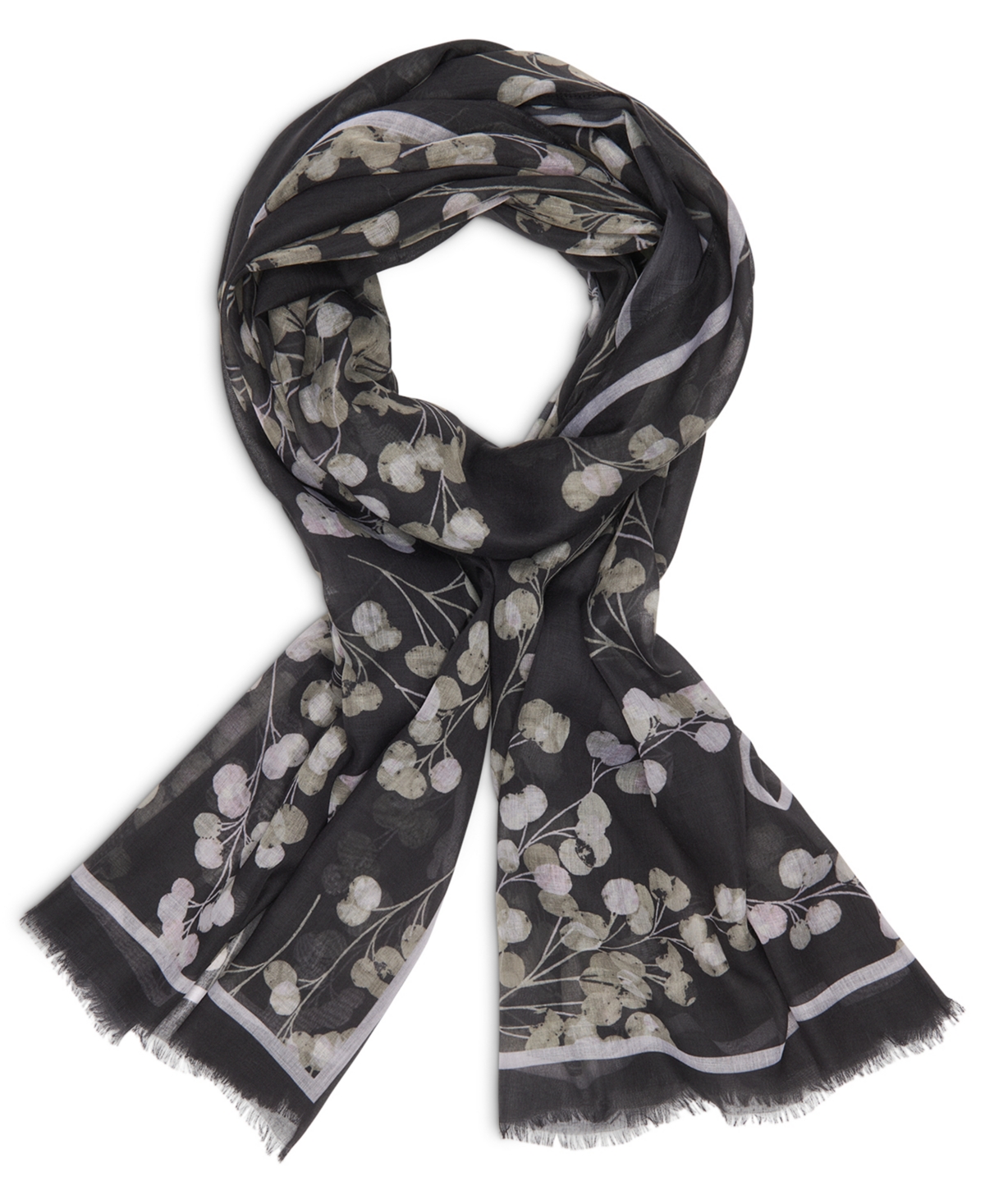Click here for Calvin Klein Oversized Border Blossom Scarf - Blac... prices