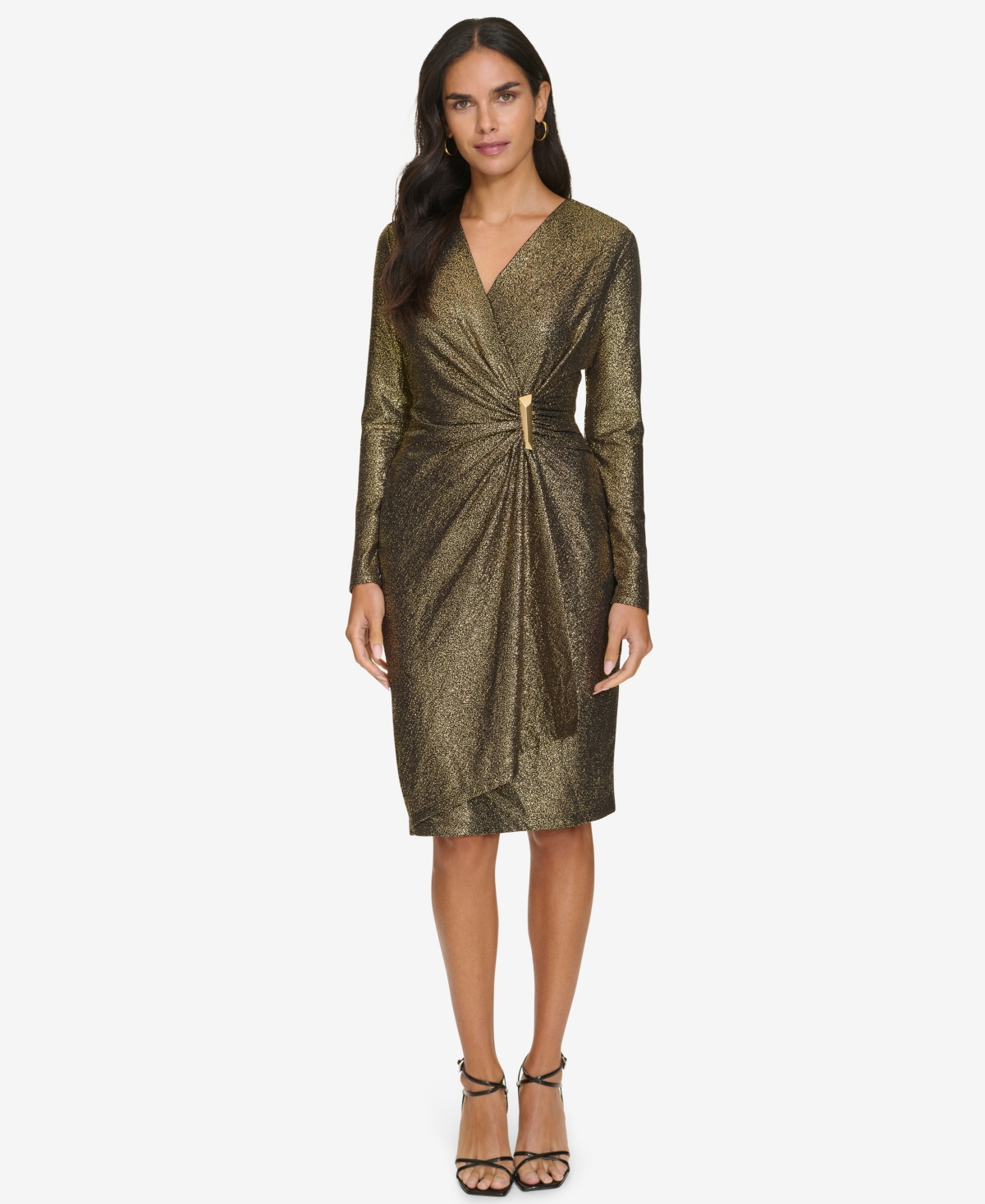 Click here for Calvin Klein Womens V-Neck Midi Dress - Black/Gold prices