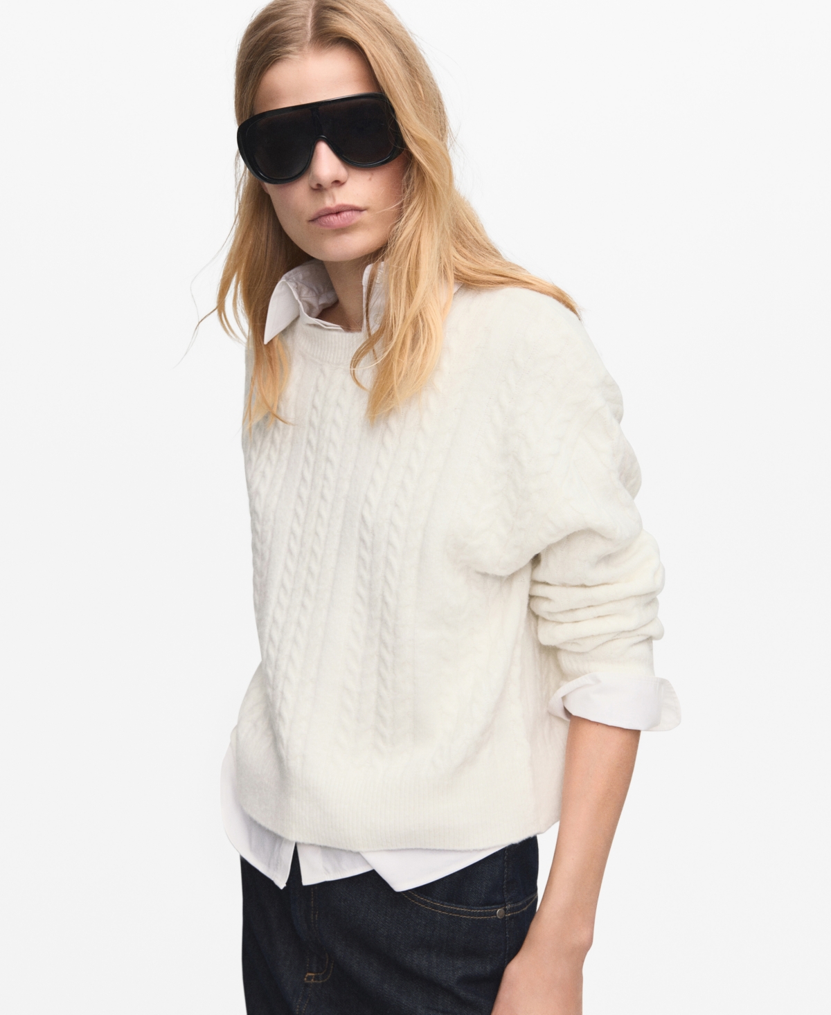 Click here for Mango Womens Braided Knitted Sweater - Ecru prices
