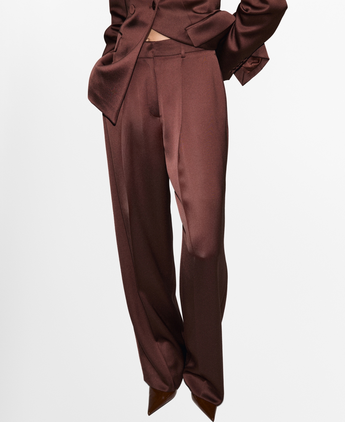Click here for Mango Womens Satin Suit Pants - Brown prices