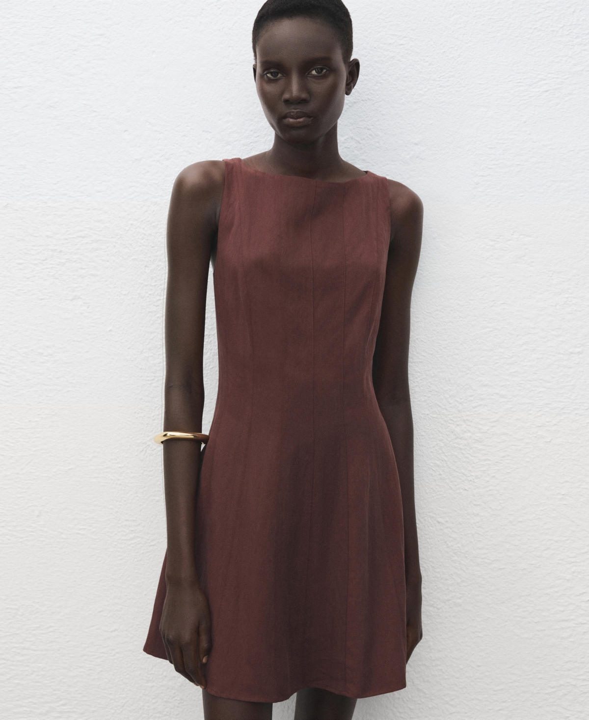 Click here for Mango Womens Lyocell Stitch Dress - Brown prices