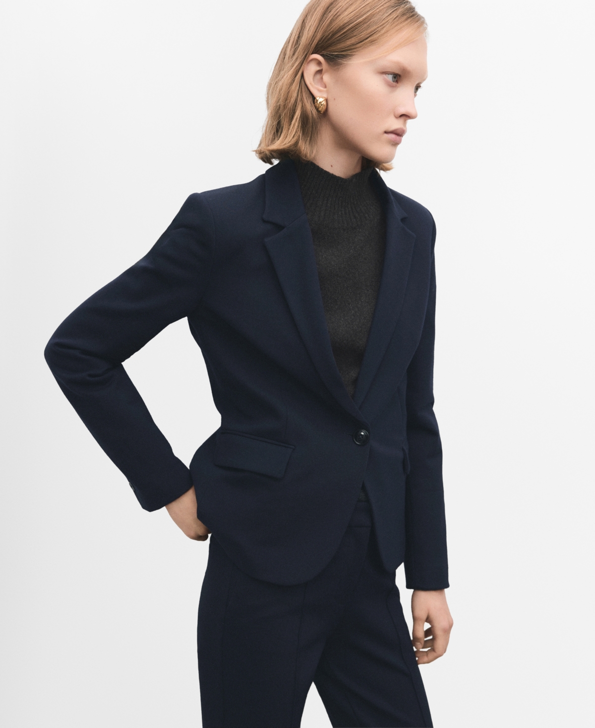 Click here for Mango Womens Fitted Suit Blazer - Dark Navy prices