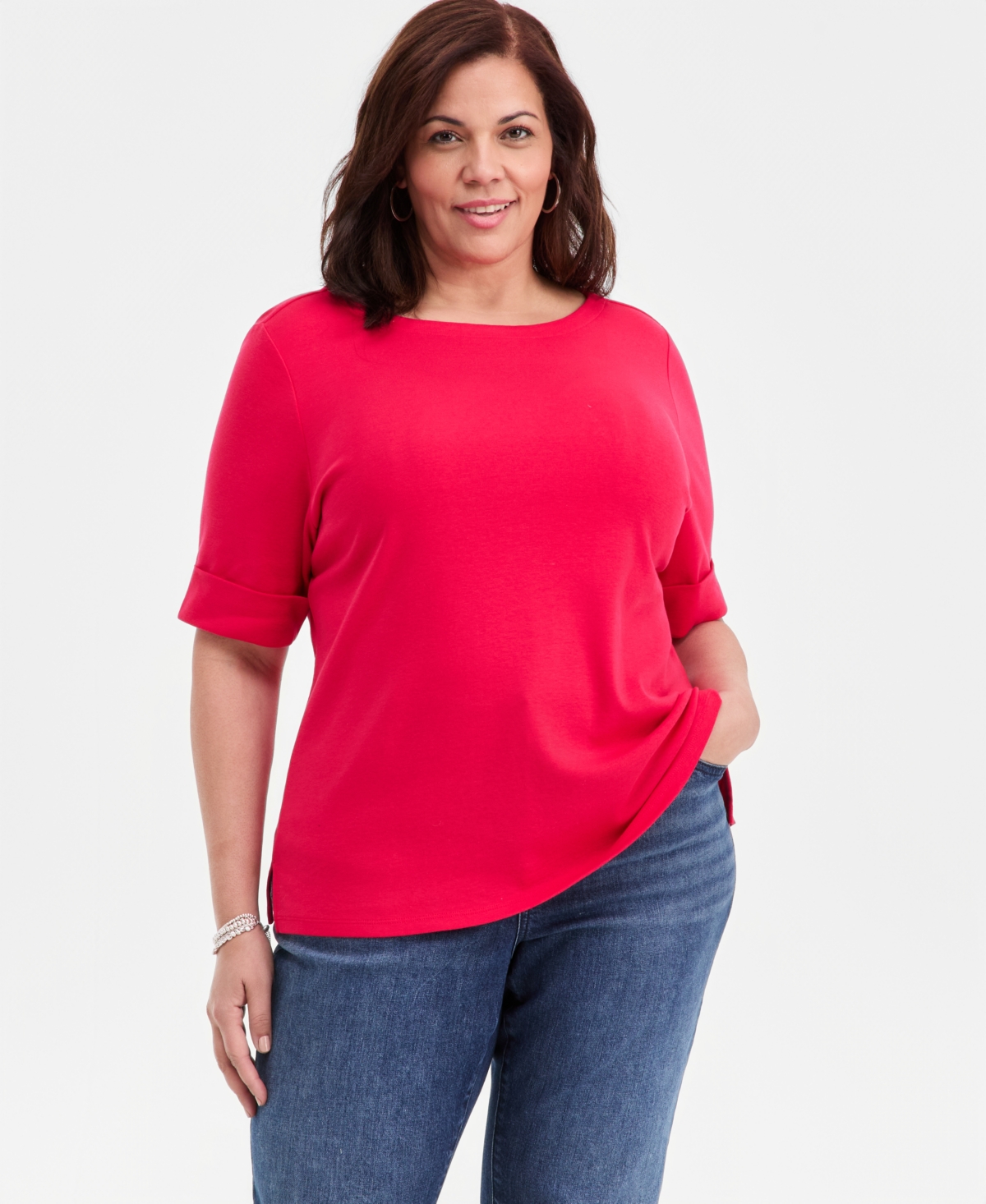 Click here for Style & Co Plus Size Boat-Neck Elbow Sleeve Cotton... prices