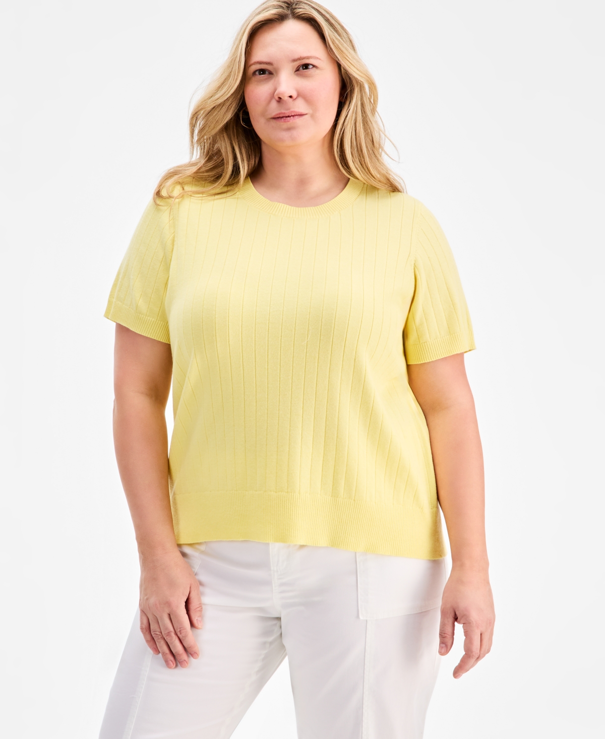 Click here for Style & Co Plus Size Ribbed Short-Sleeve Sweater... prices