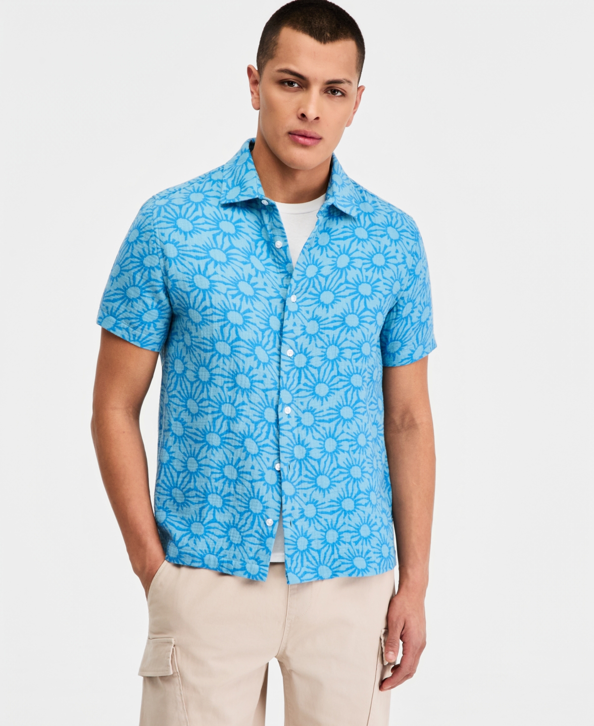 Click here for Sun + Stone Mens Cotton Printed Short-Sleeve Butto... prices