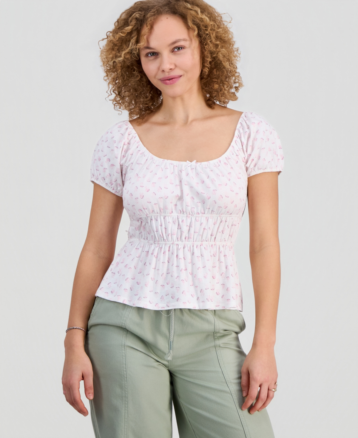 Click here for Hippie Rose Juniors Printed Puff-Sleeve Peplum Pea... prices